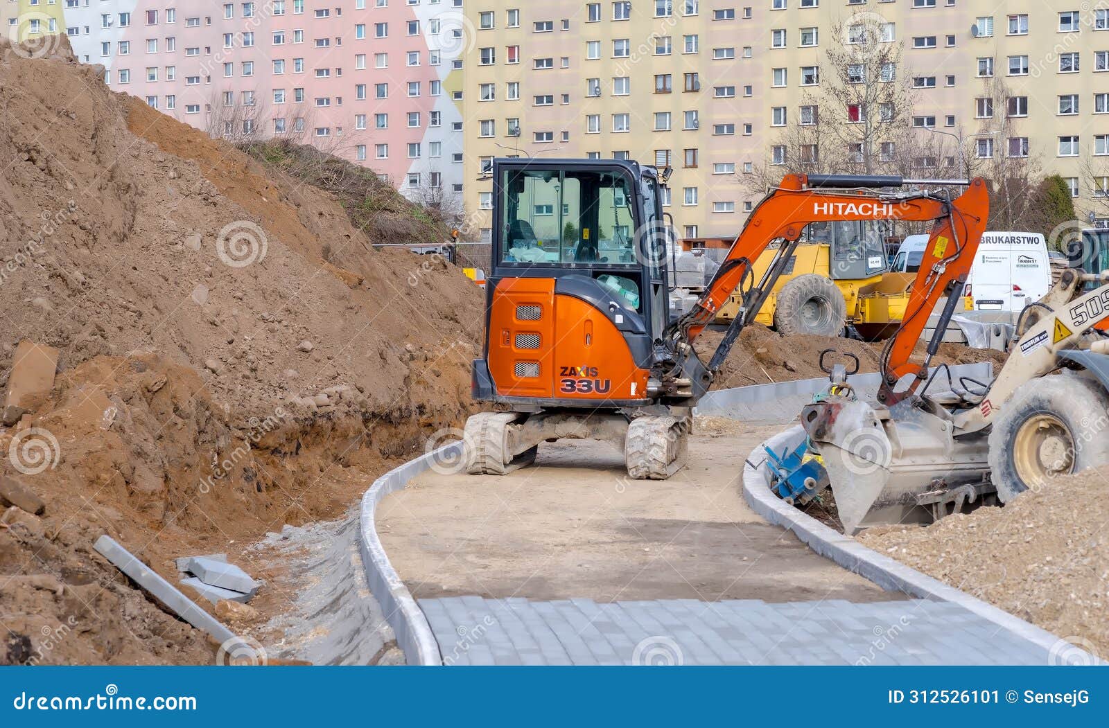 Poland Ostrowiec Swietokrzyski February 24, 2024 at 14:51. a Small Hitachi Crawler Excavator on ...