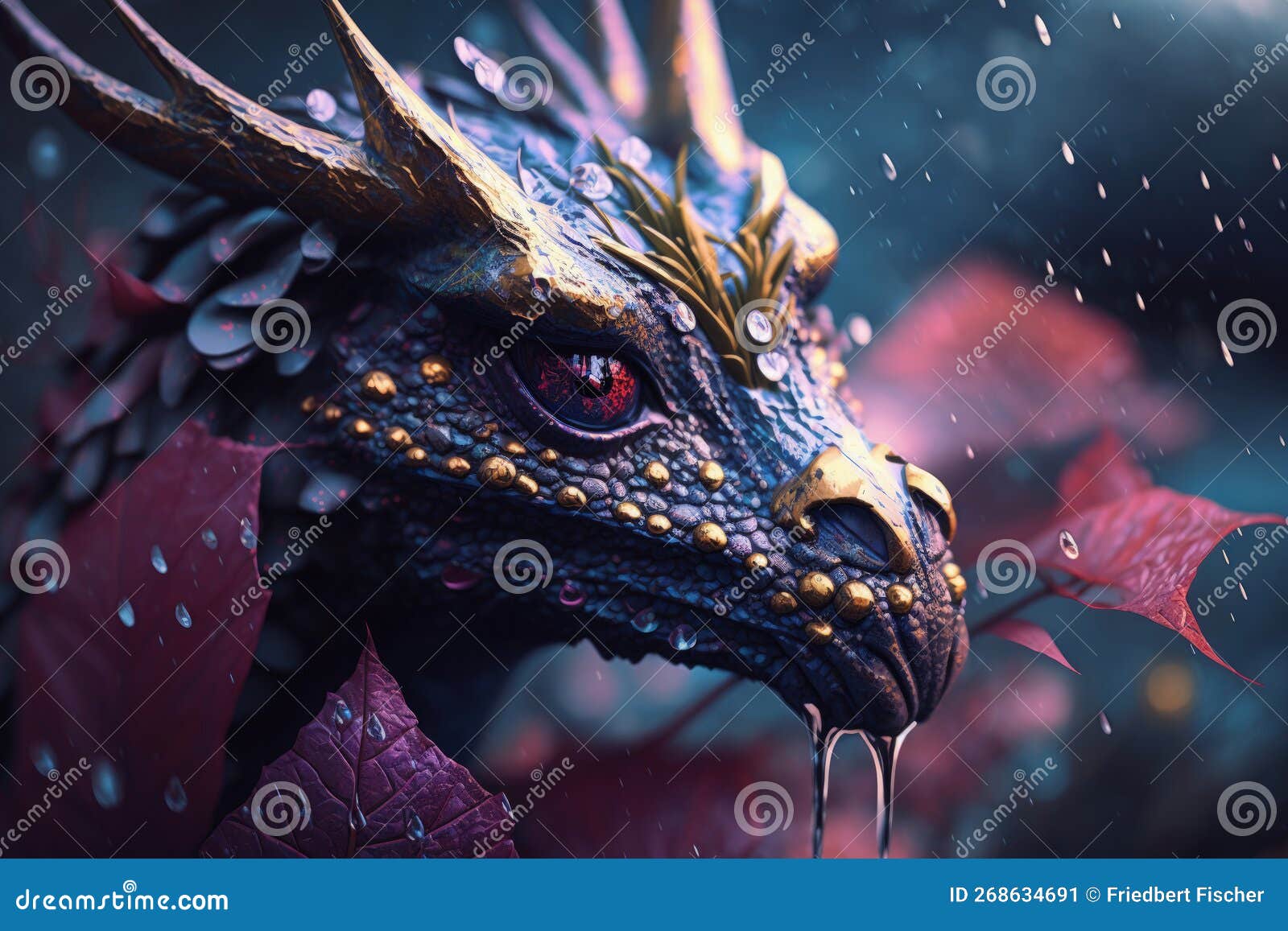 Close-up of a Tiny Lizard-Dragon Imaginary Creature in a Magic Forest ...