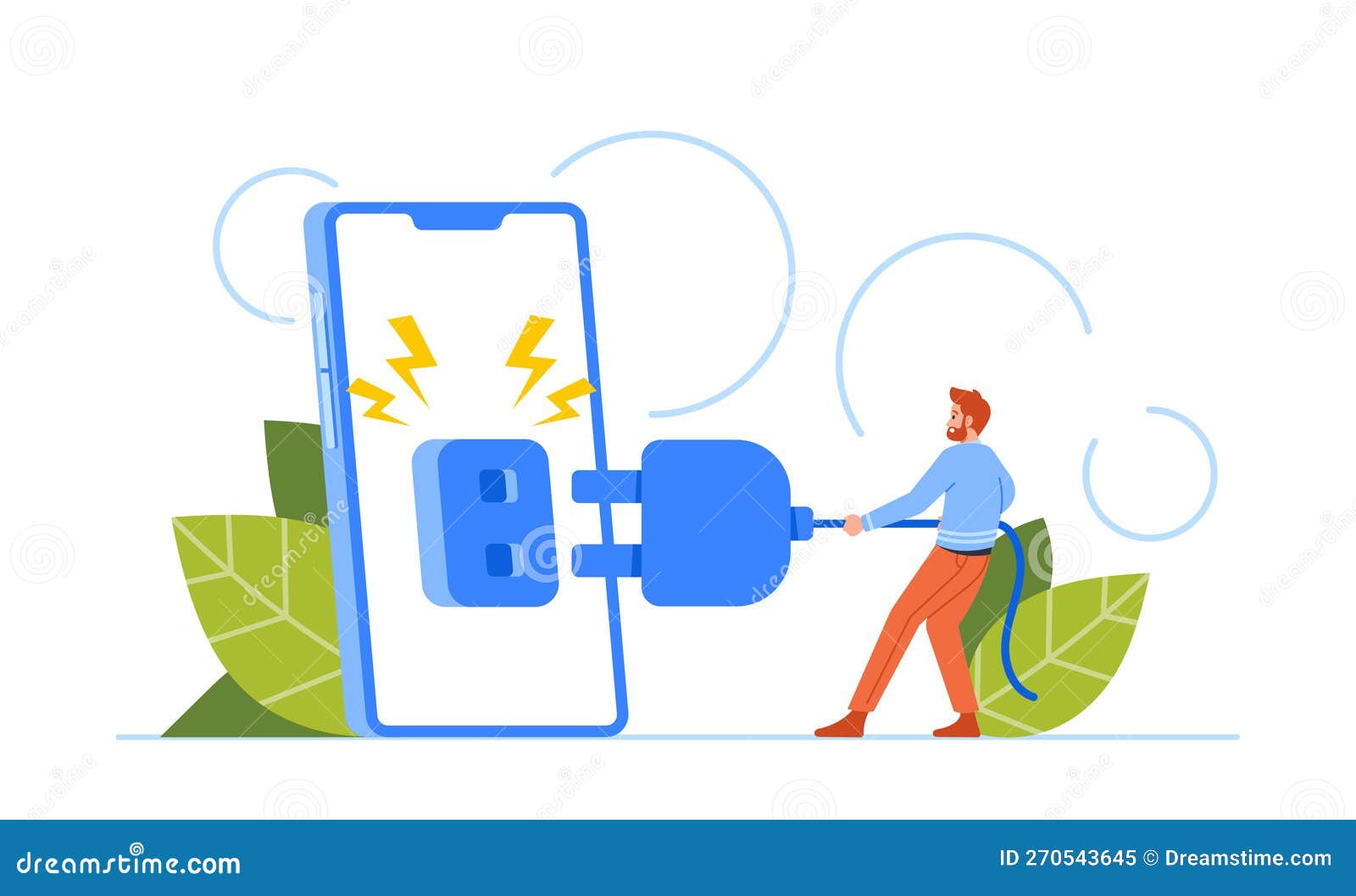 Tiny Male Character Disconnecting from Huge Phone. Concept of Taking ...