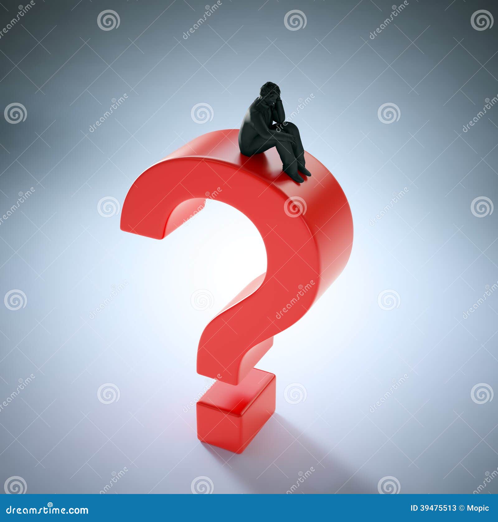 Tiny Man Sitting on a Question Mark Stock Illustration - Illustration ...
