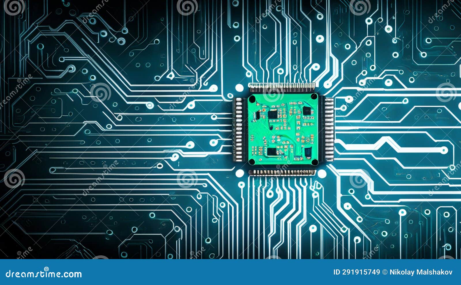 The Tiny Microchip is Meticulously Placed on the Vibrant Green Circuit ...