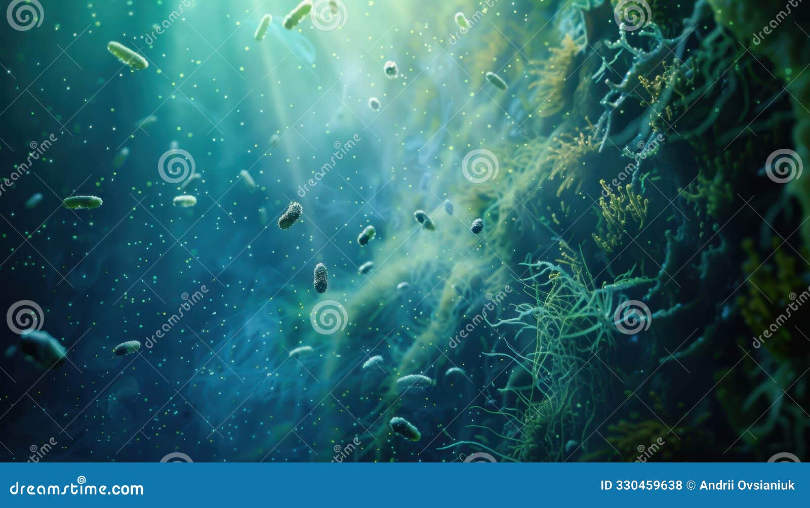 Microorganisms Thriving In A Vibrant Underwater Ecosystem With Sunlight ...