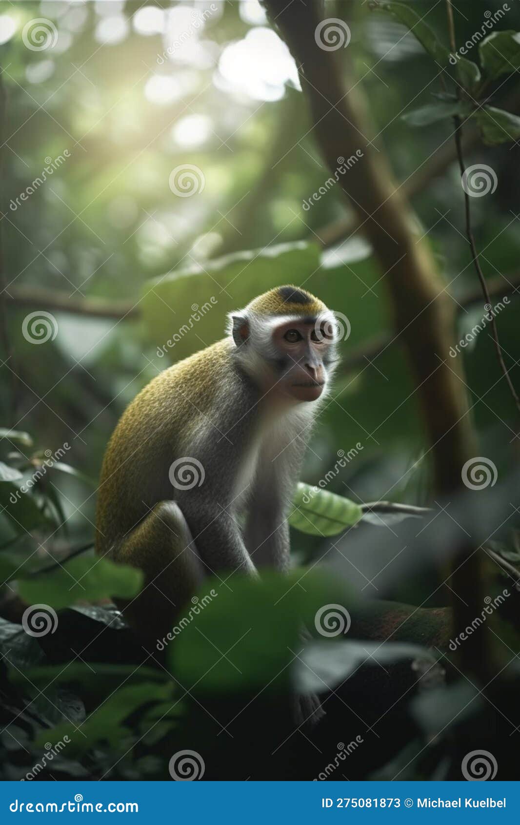 Tiny Monkey Exploring Lush Rainforest Foliage Stock Illustration ...