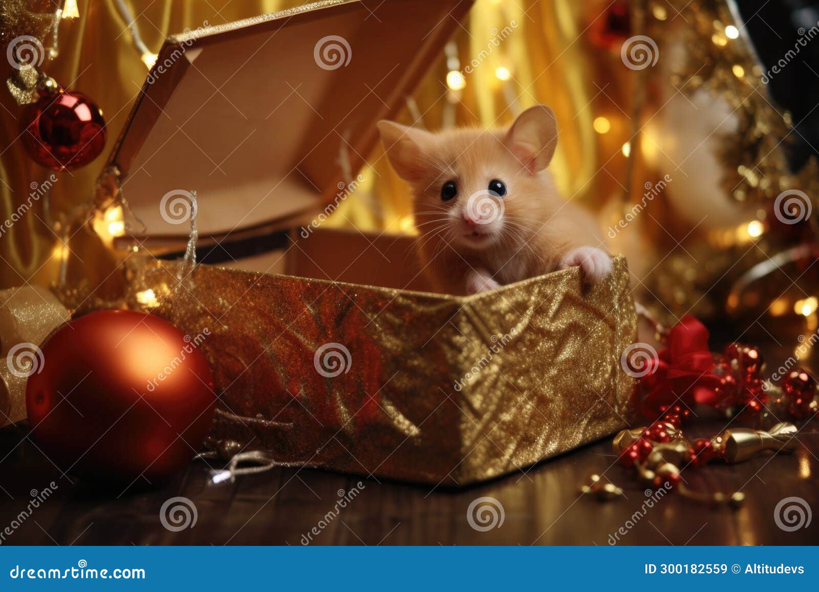 A Tiny Mouse Inside a Golden Gift Box Surrounded by Christmas ...