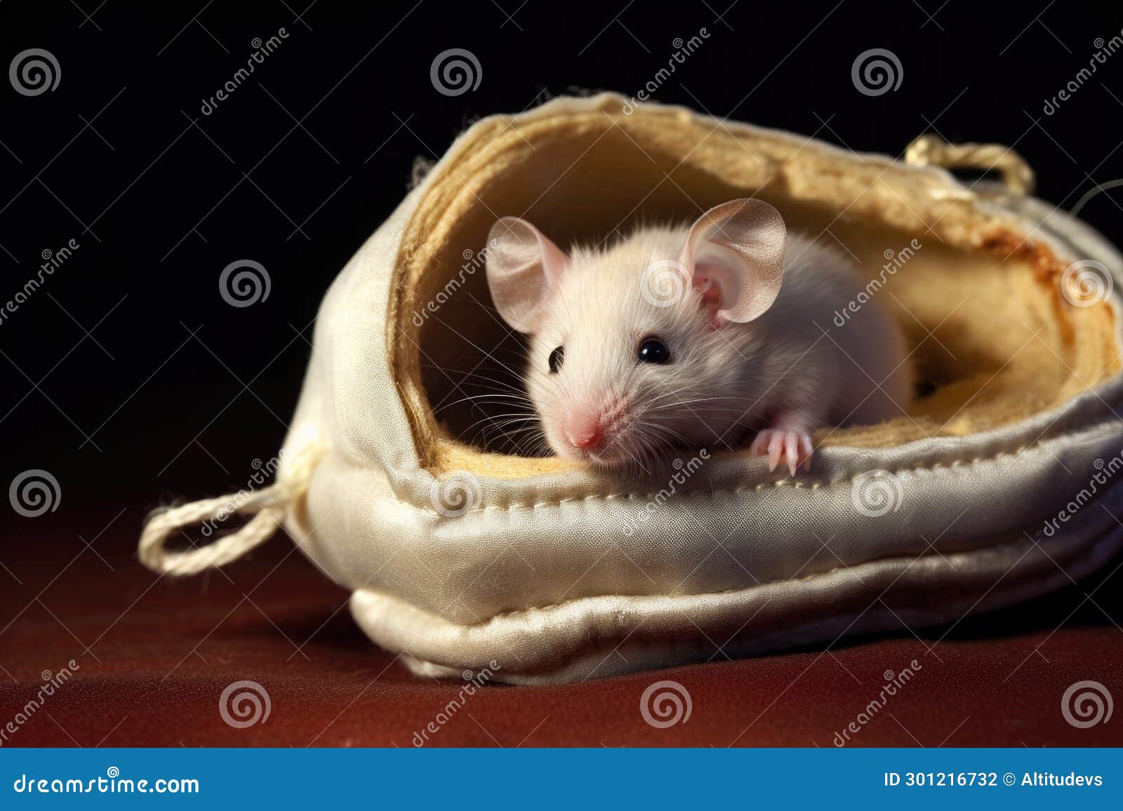 A Tiny Mouse Inside a Slipper, with a Piece of Fabric in Its Mouth ...