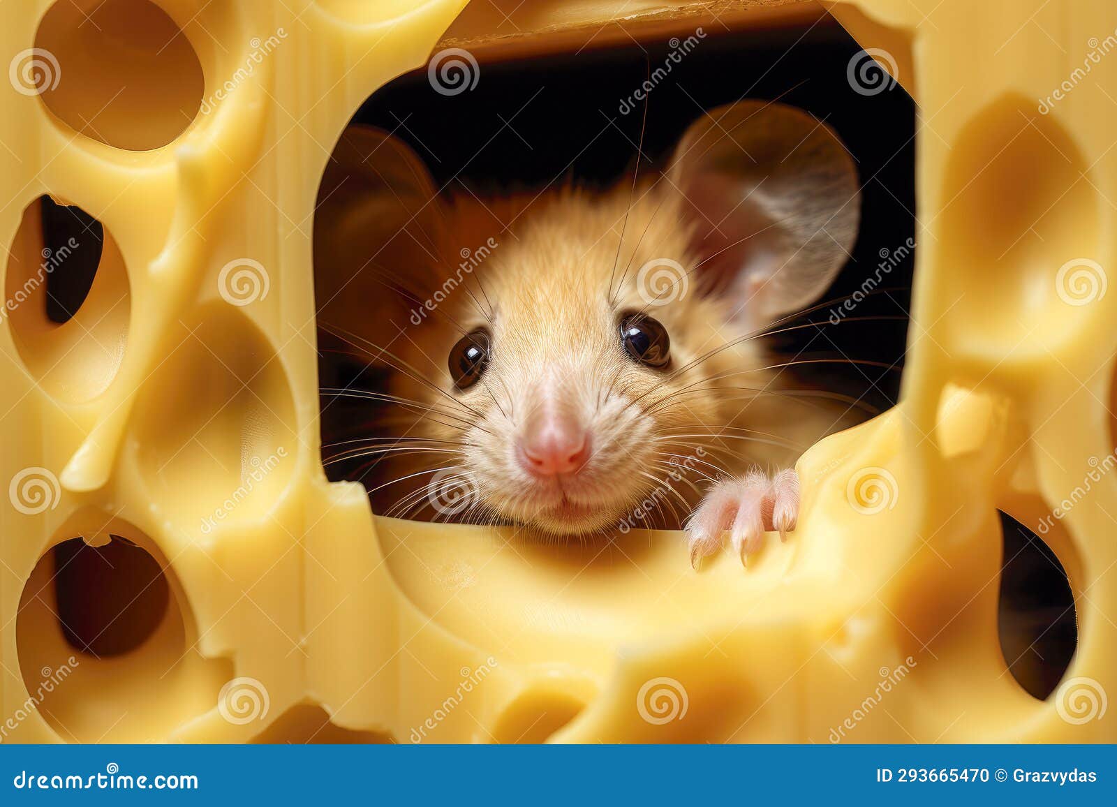 Tiny Mouse Looking Out of the Hole in the Yellow Cheese Stock ...