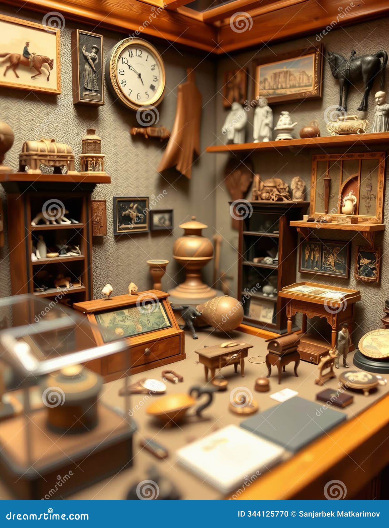 A Tiny Museum Displaying Miniature Artifacts Stock Illustration ...