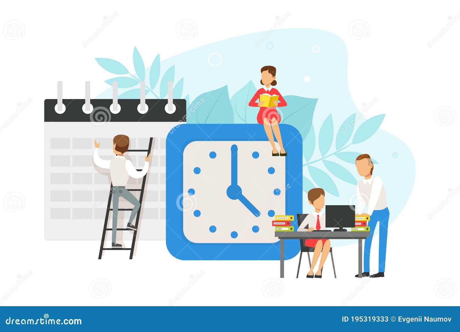 Tiny Office Workers Planning Schedule and Working Next To Alarm Clock ...