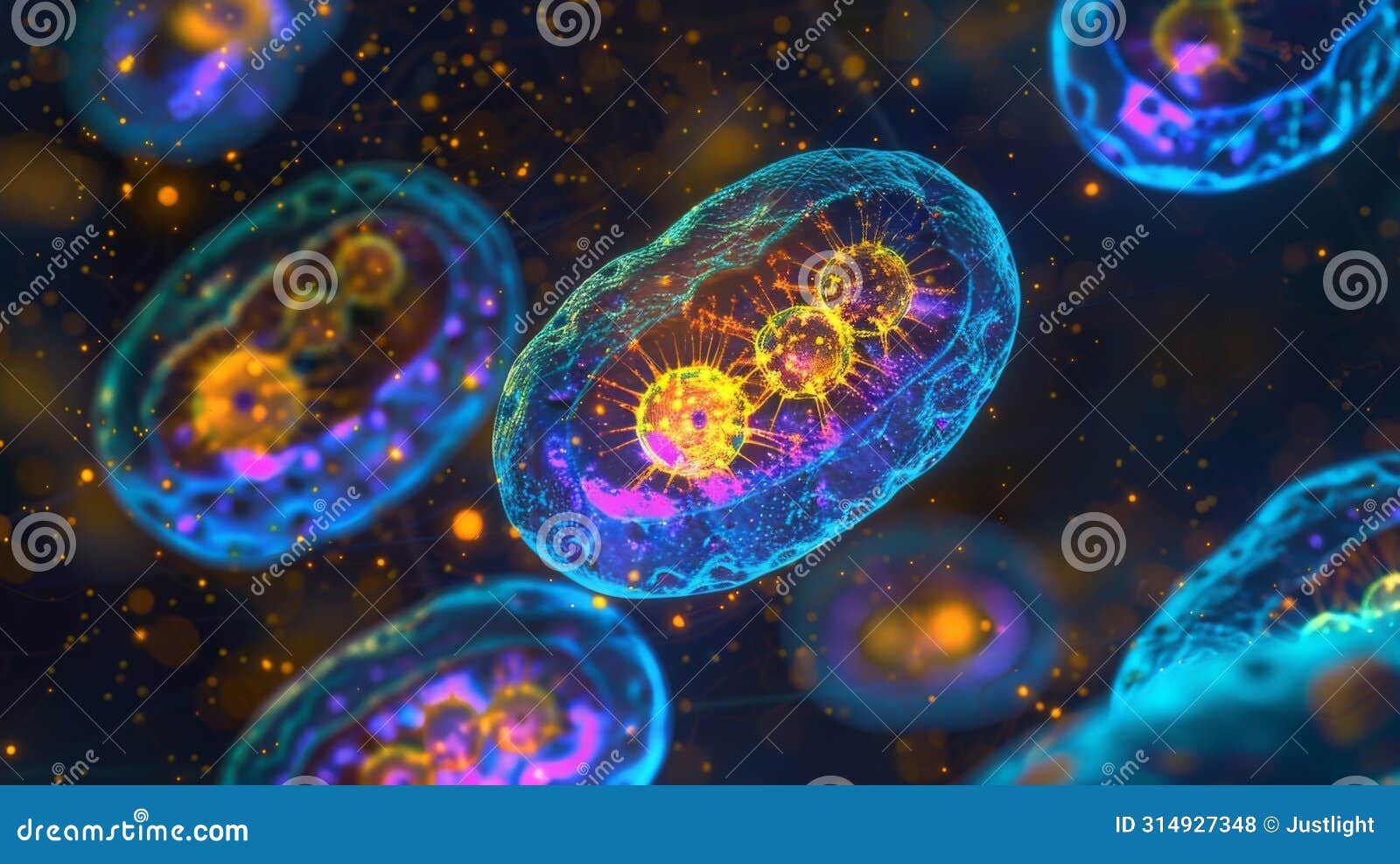 A of Tiny Organelles Including Mitochondria and Ries Working Together ...