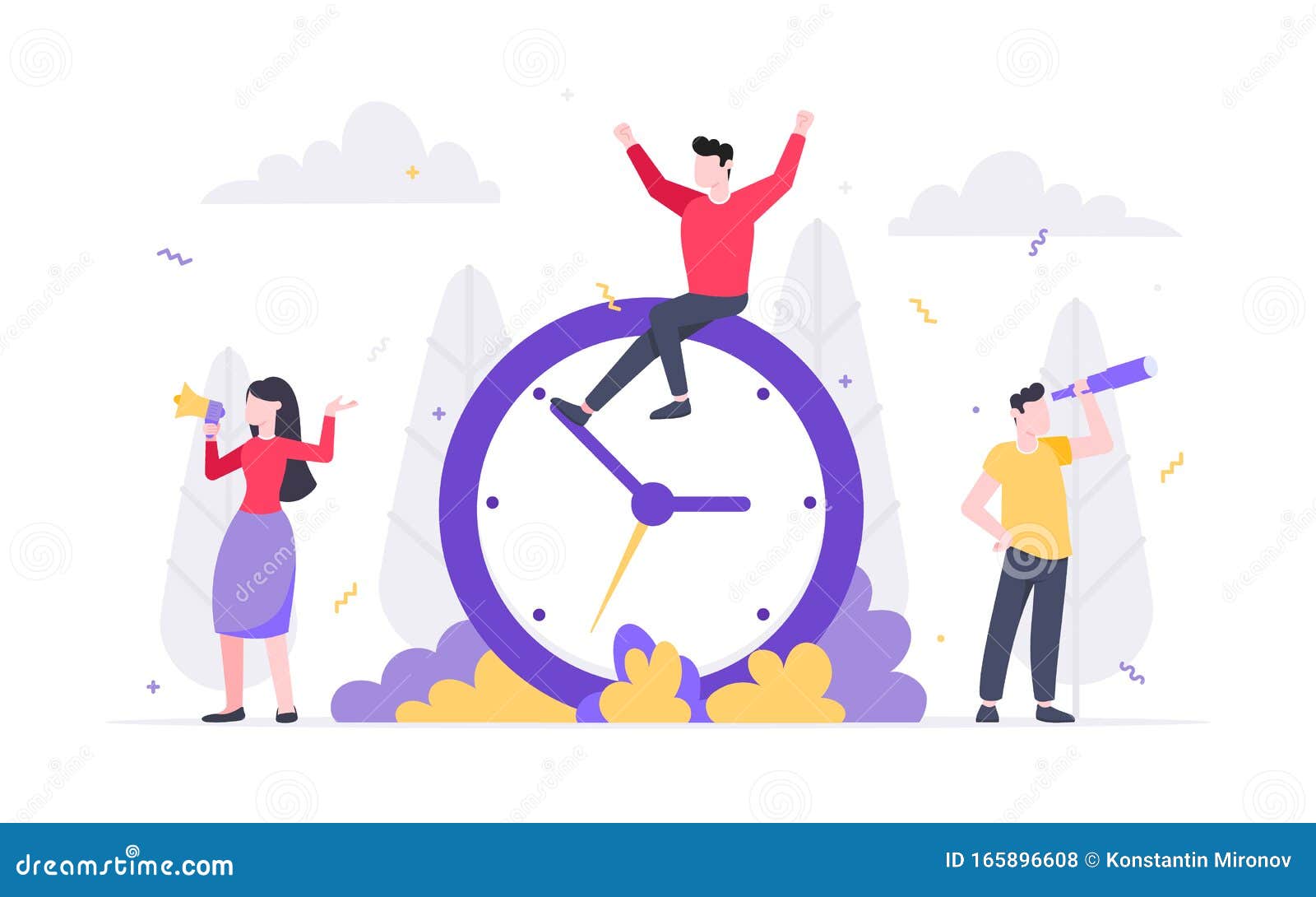 Tiny People Characters Working Together Teamwork and Time Management ...