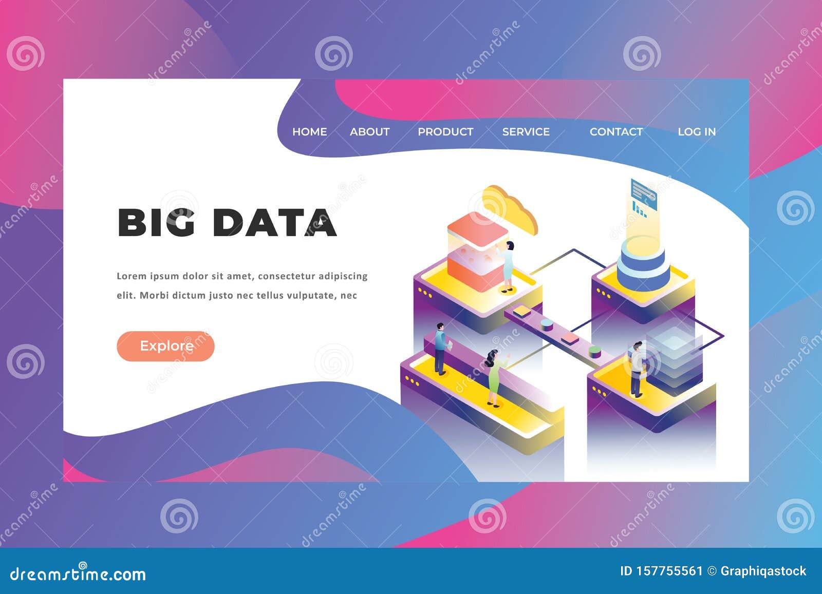 Tiny People Concept Working on Big Data Technology - Isometric Web Page ...