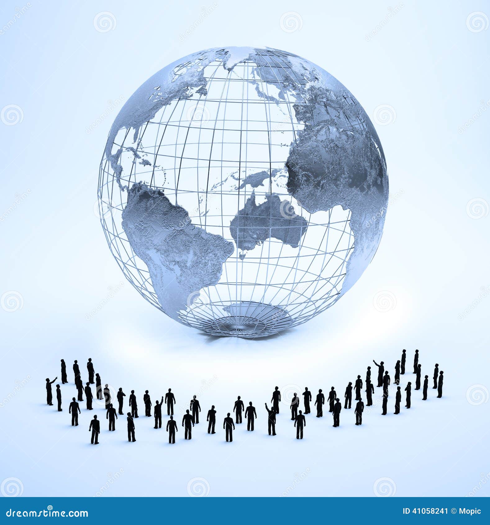 Tiny people and Earth stock illustration. Illustration of communication ...