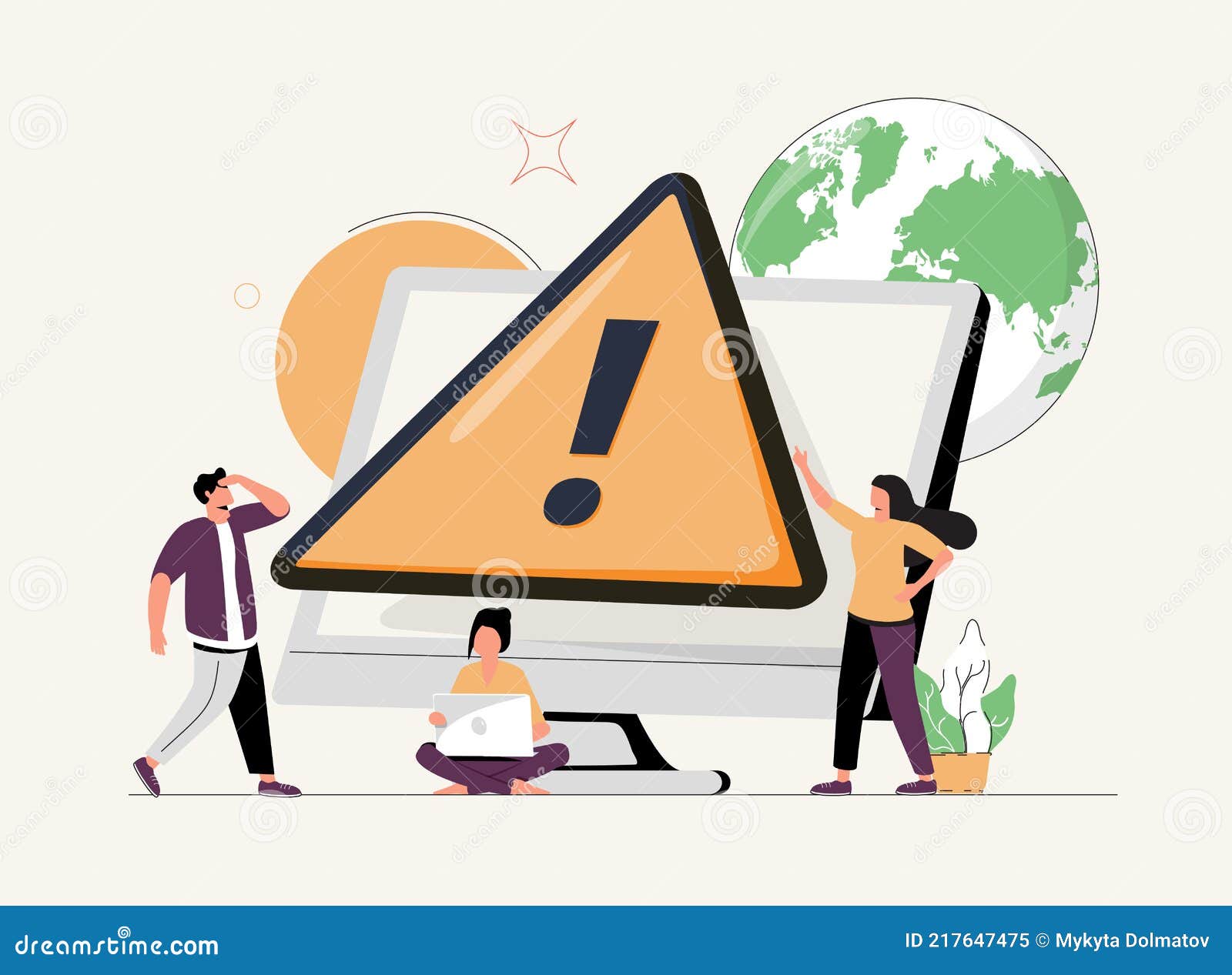 Tiny People Examining Operating System Error Warning On Web Page