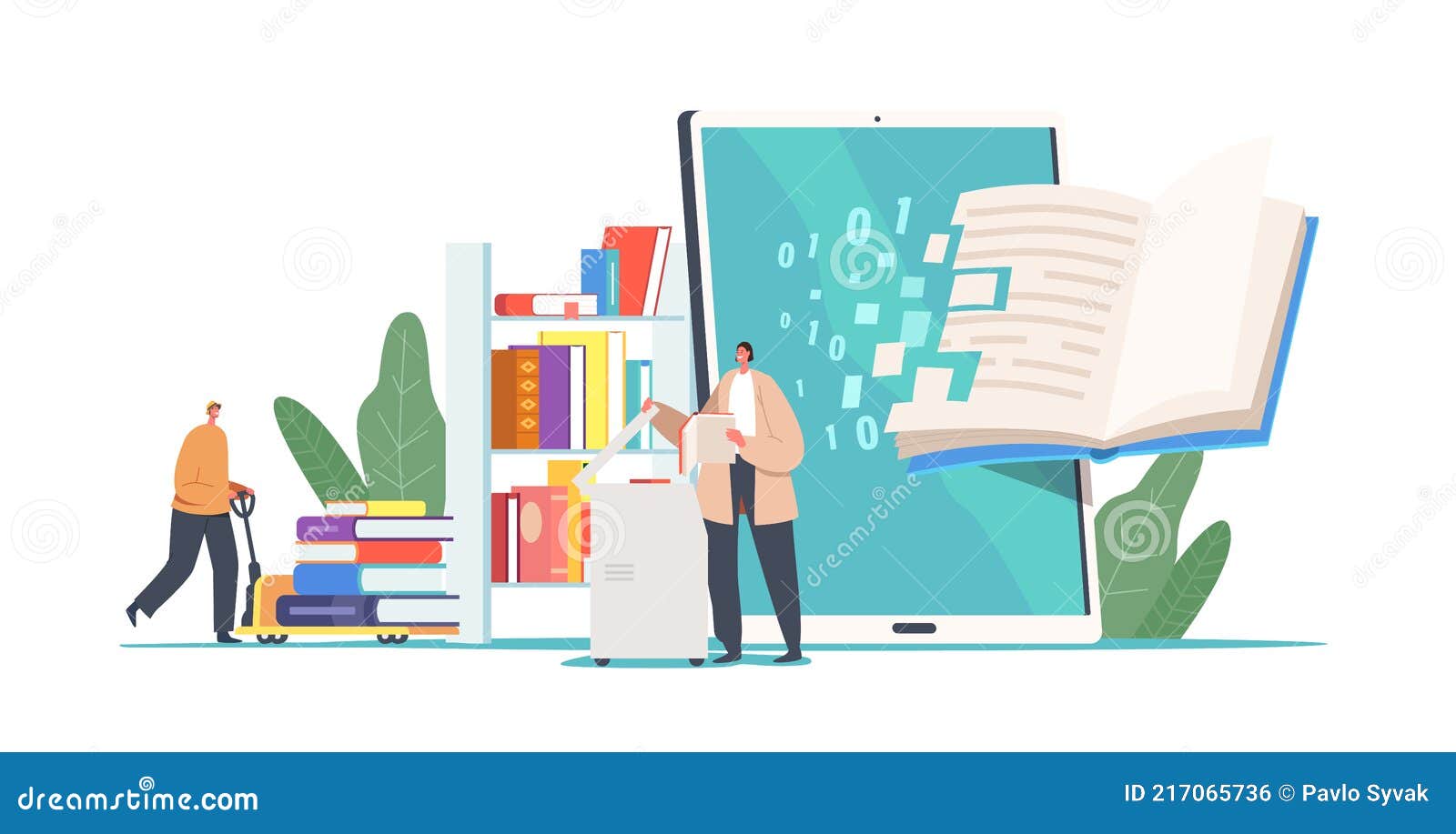 Books Digitization Landing Page Template Set. Librarian Characters Scan ...