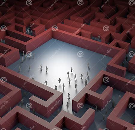 Tiny people lost in maze stock illustration. Illustration of leadership ...