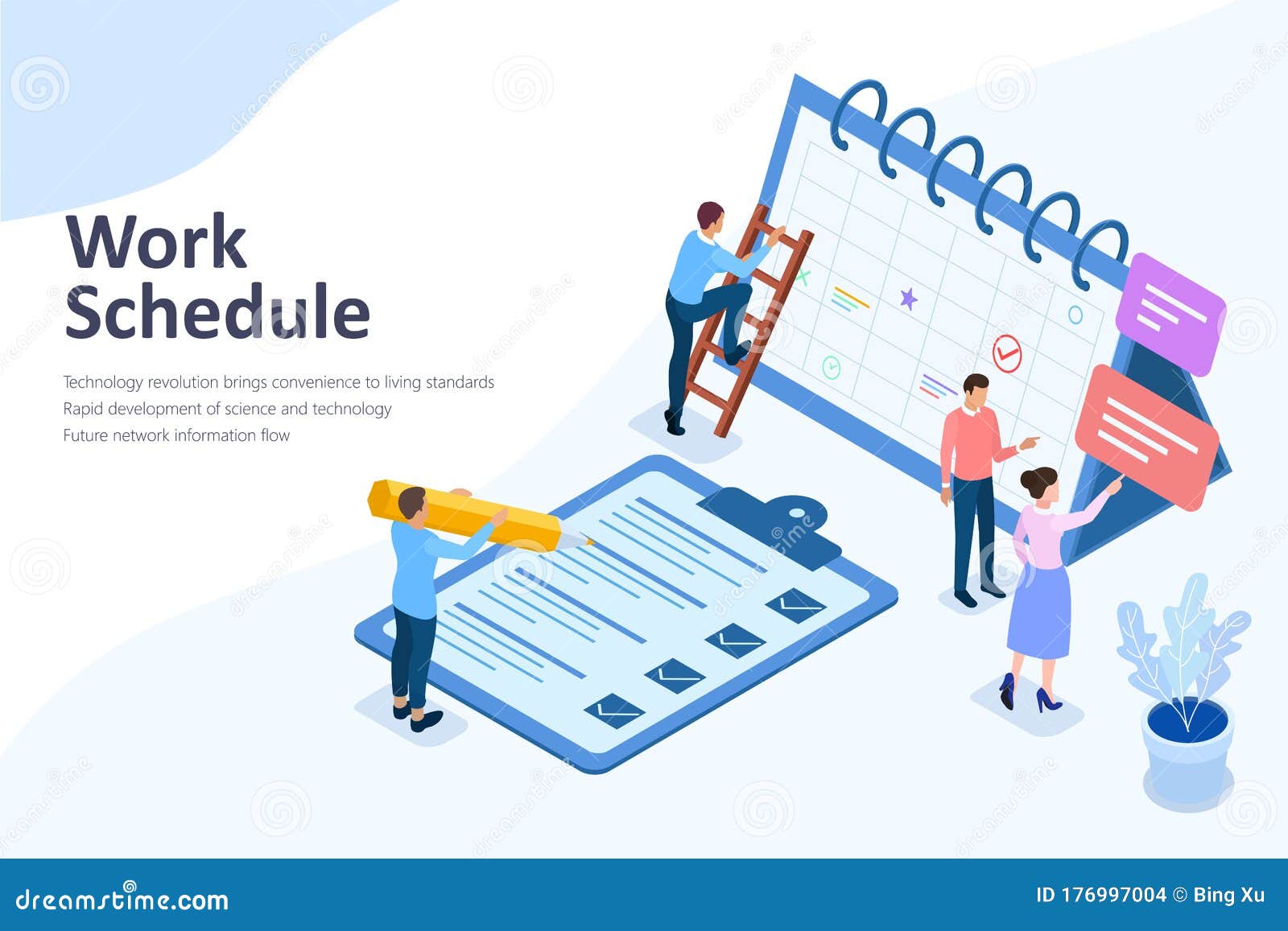 Tiny People Making Work Plans Or Work Schedules Vector Illustration ...