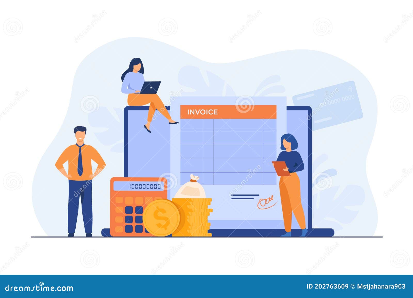 Tiny People Preparing Invoice on Computer Stock Vector - Illustration ...