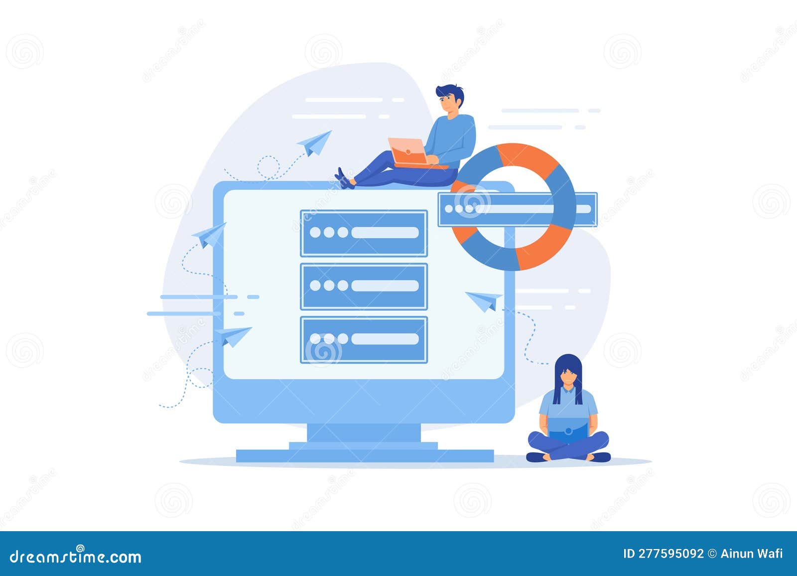 Tiny People Programmers with Laptops Save Data on Backup Server with ...