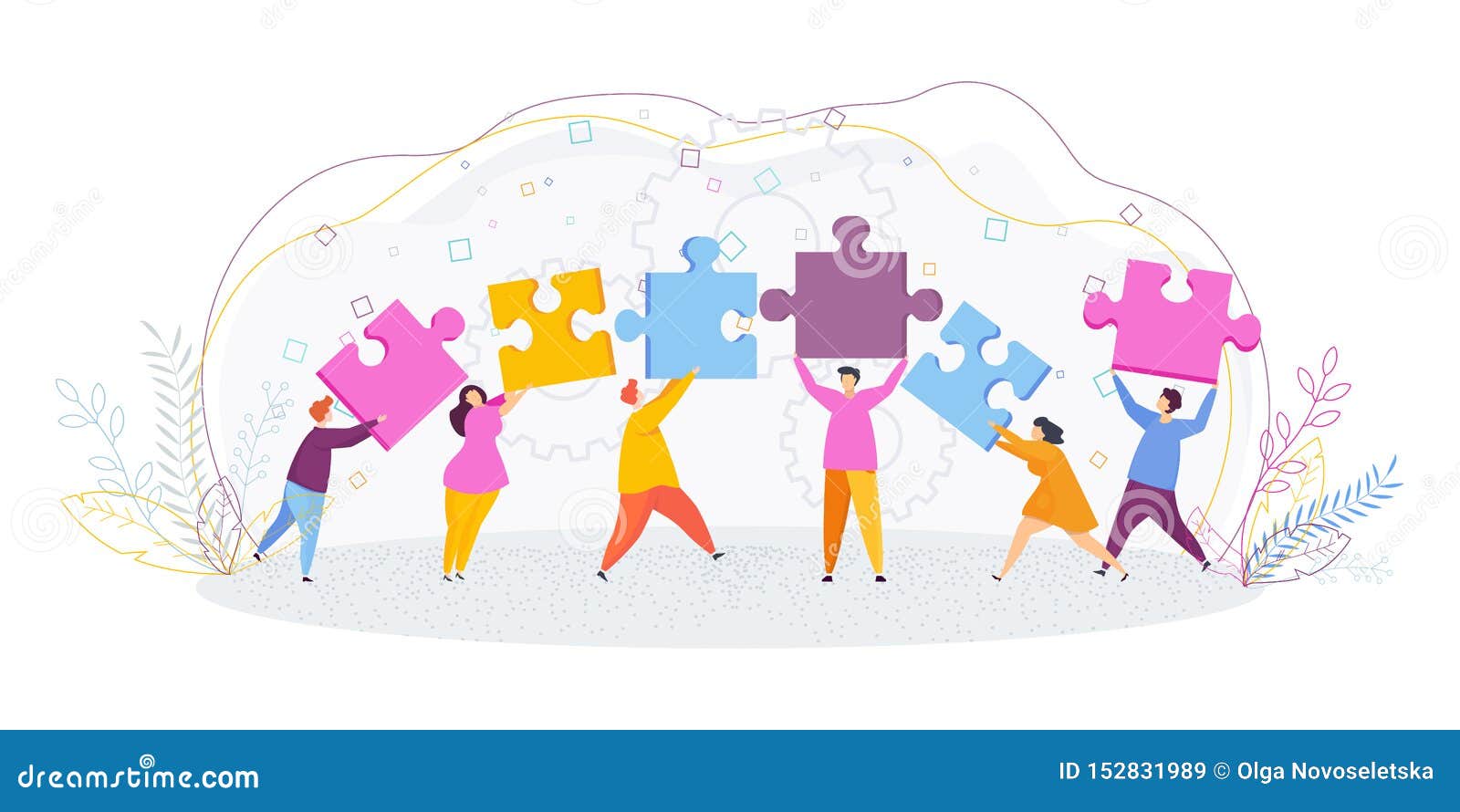 Tiny People Put the Pieces of the Puzzle Together. Stock Vector ...