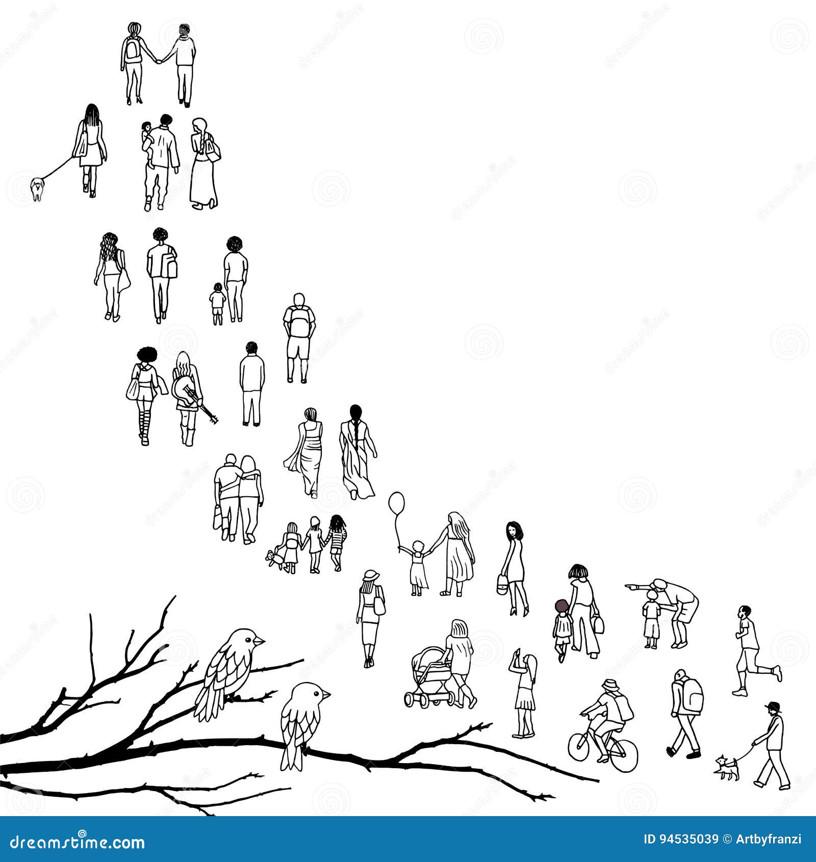 Tiny people queuing stock vector. Illustration of drawing - 94535039