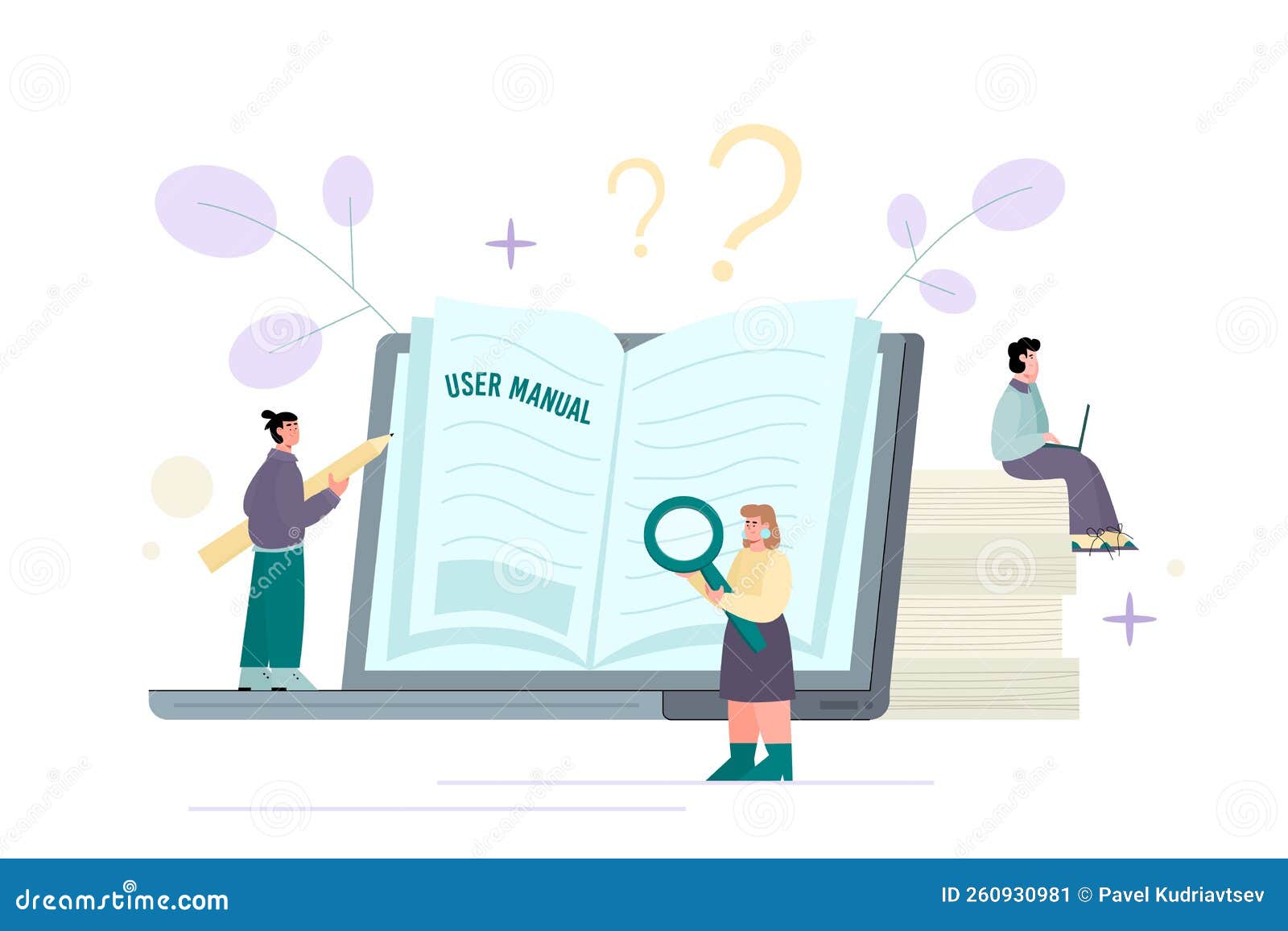 Tiny People Reading and Writing User Manual, Abstract Flat Vector ...