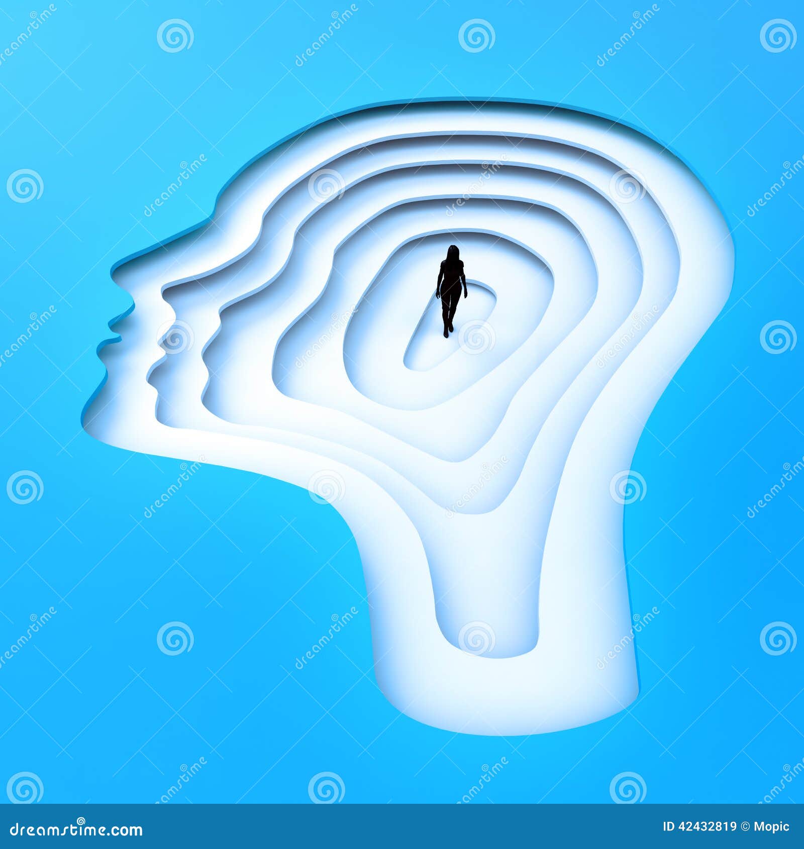 Tiny Person Standing Inside A Head Silhouette. Royalty-Free Stock Photo ...
