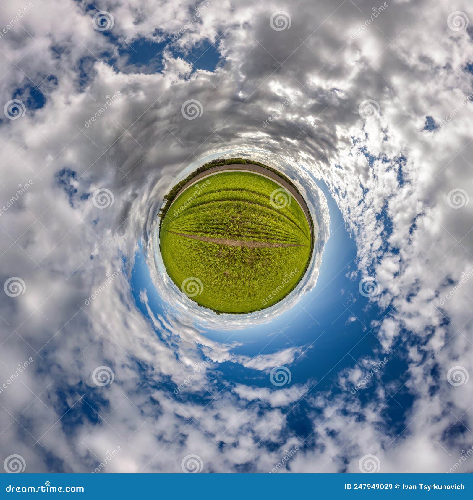 Tiny Planet in Blue Sky with Beautiful Clouds with Transformation of ...