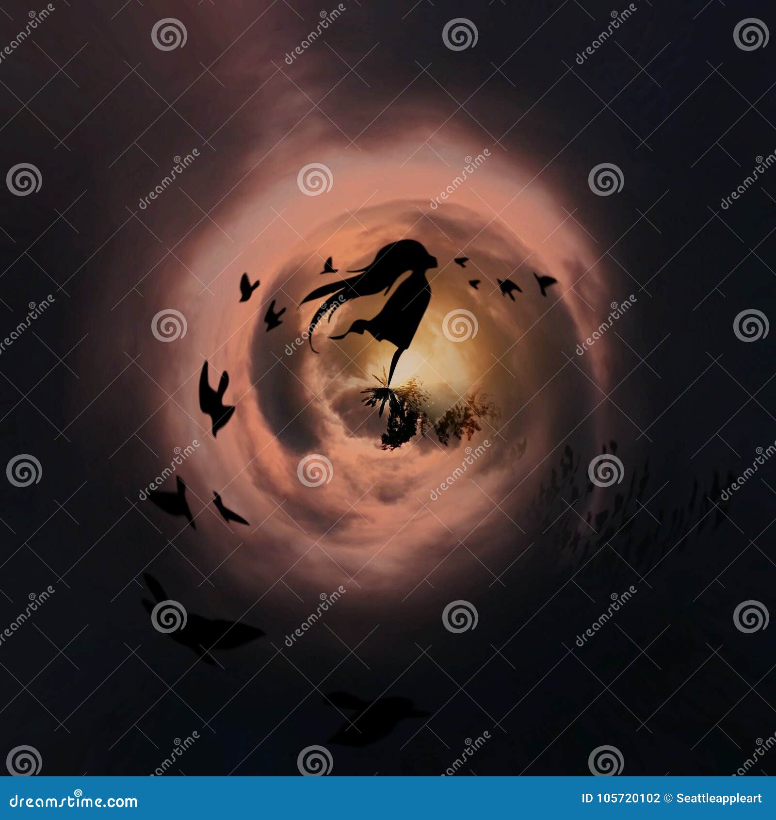 Planet Girl, Girl With Long Hair, Turning Into Beams Of The Two Moons ...