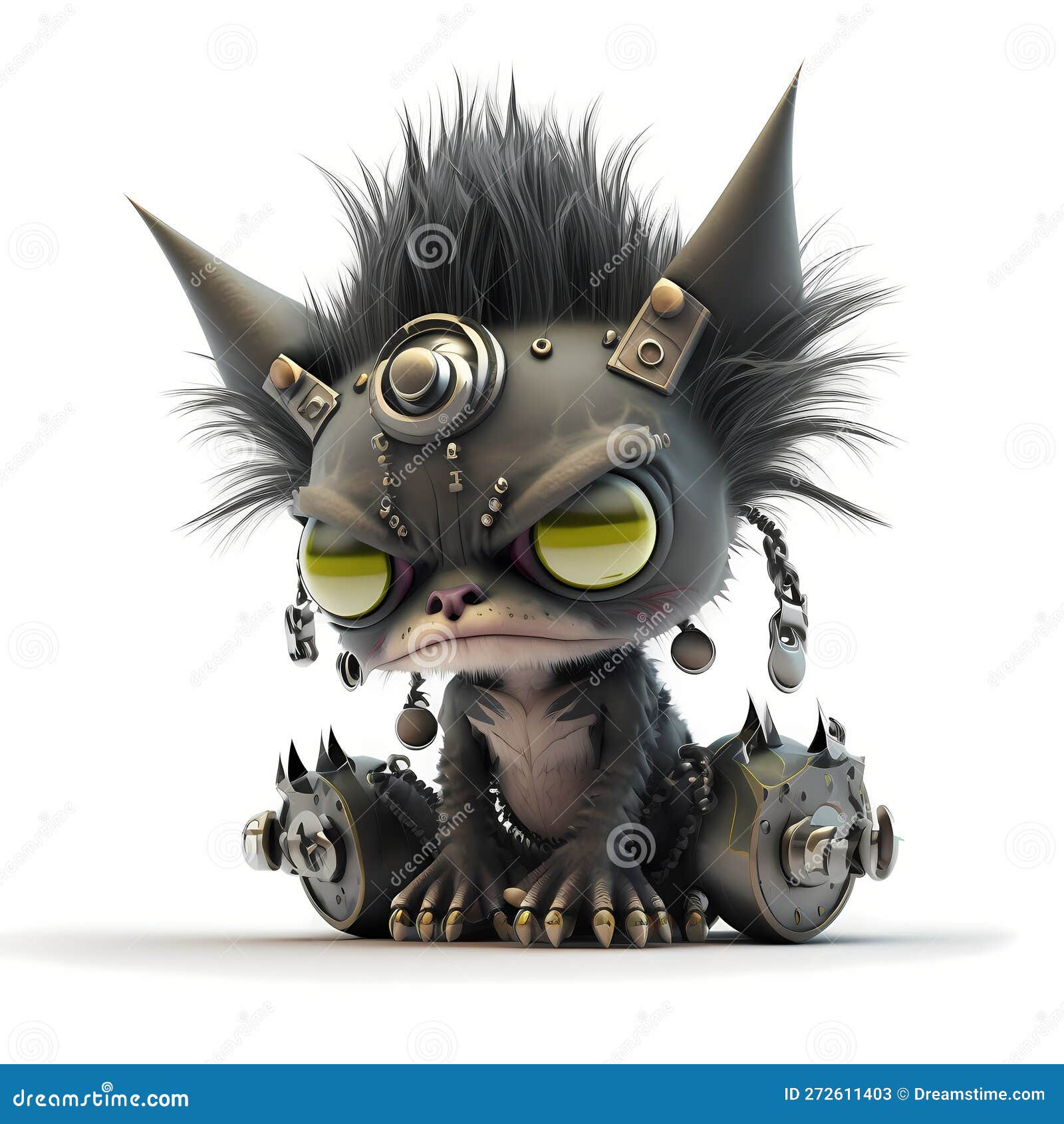 Tiny Punk Monster Cat. Generative AI Stock Illustration - Illustration ...