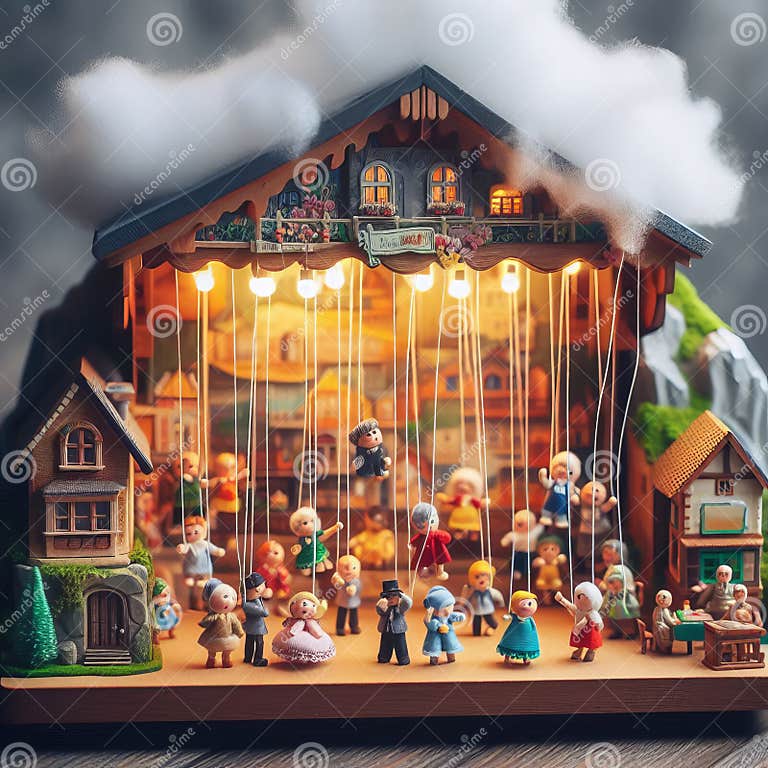 A Tiny Puppet Theatre with Tiny Puppets on Strings Stock Illustration - Illustration of ...