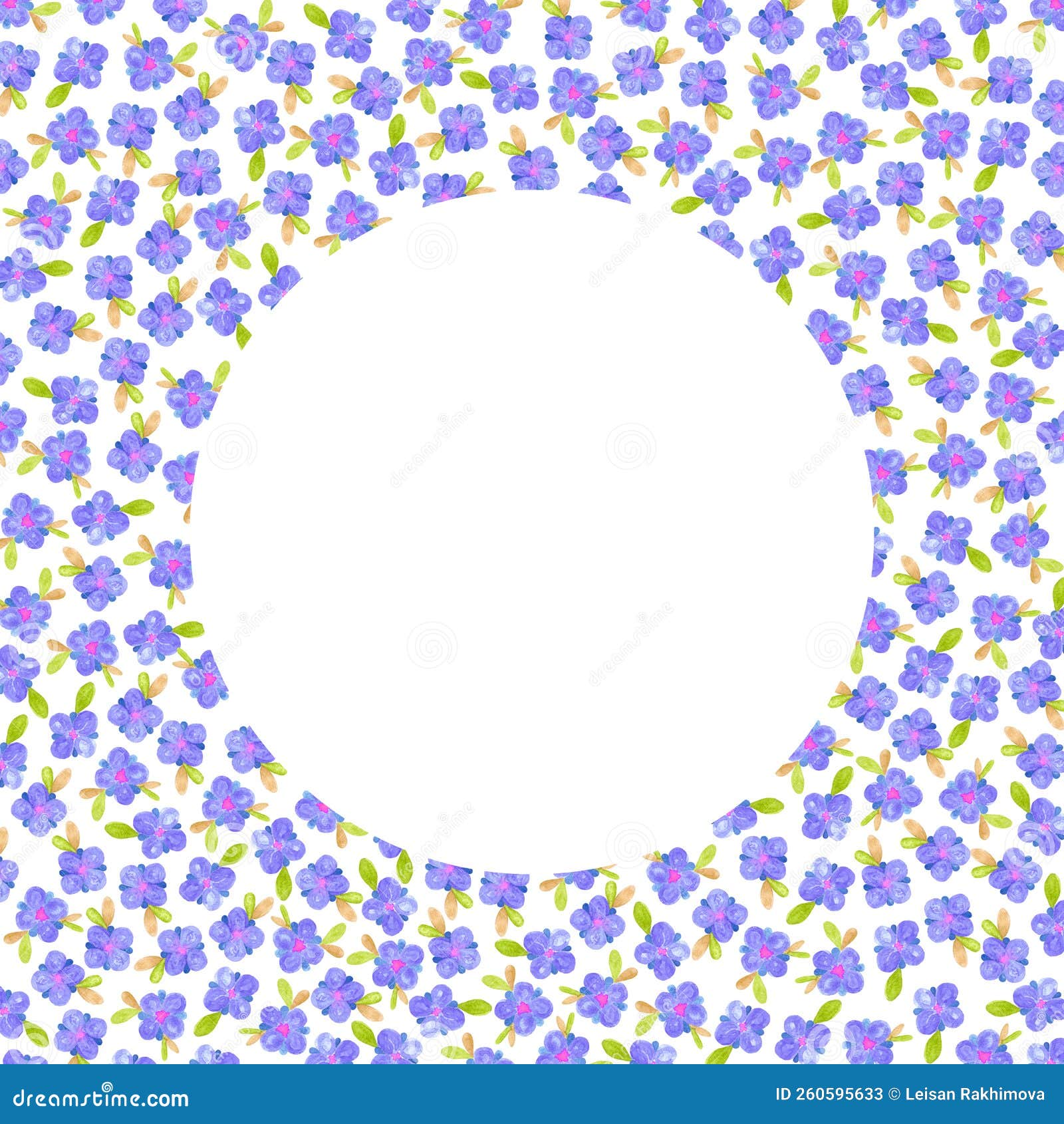 Tiny Purple Flowers Round Frame. Stock Illustration - Illustration of ...