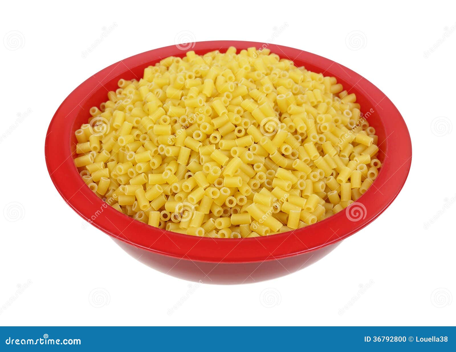 Tiny Quarter Inch Macaroni Red Bowl Angle View Stock Photo - Image of ...