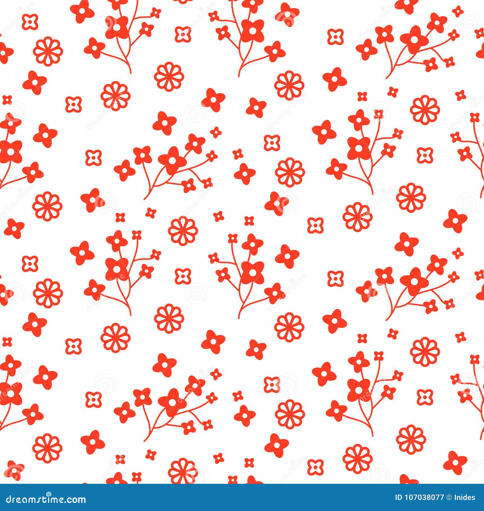 Tiny Red Color Floral Seamless Simple Vector Pattern. Stock Vector ...