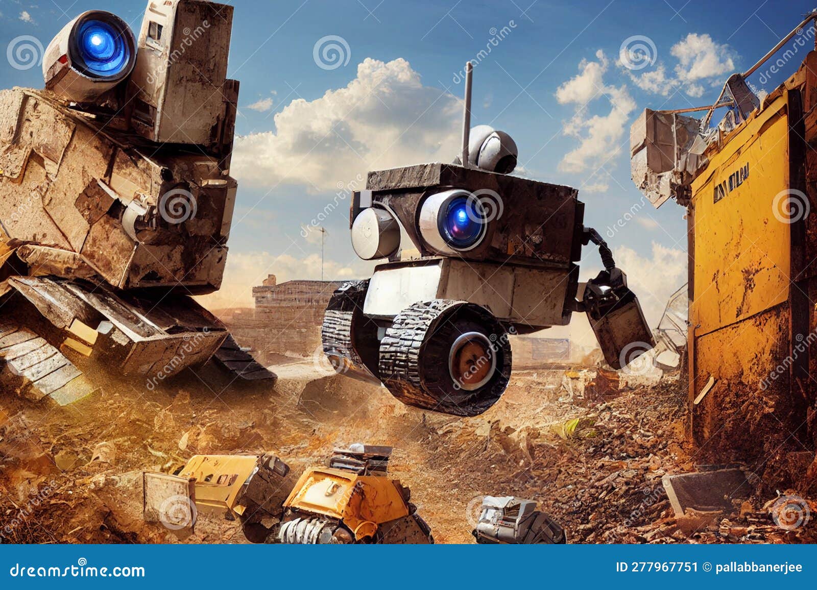 A tiny robot roaming alone stock illustration. Illustration of cute ...