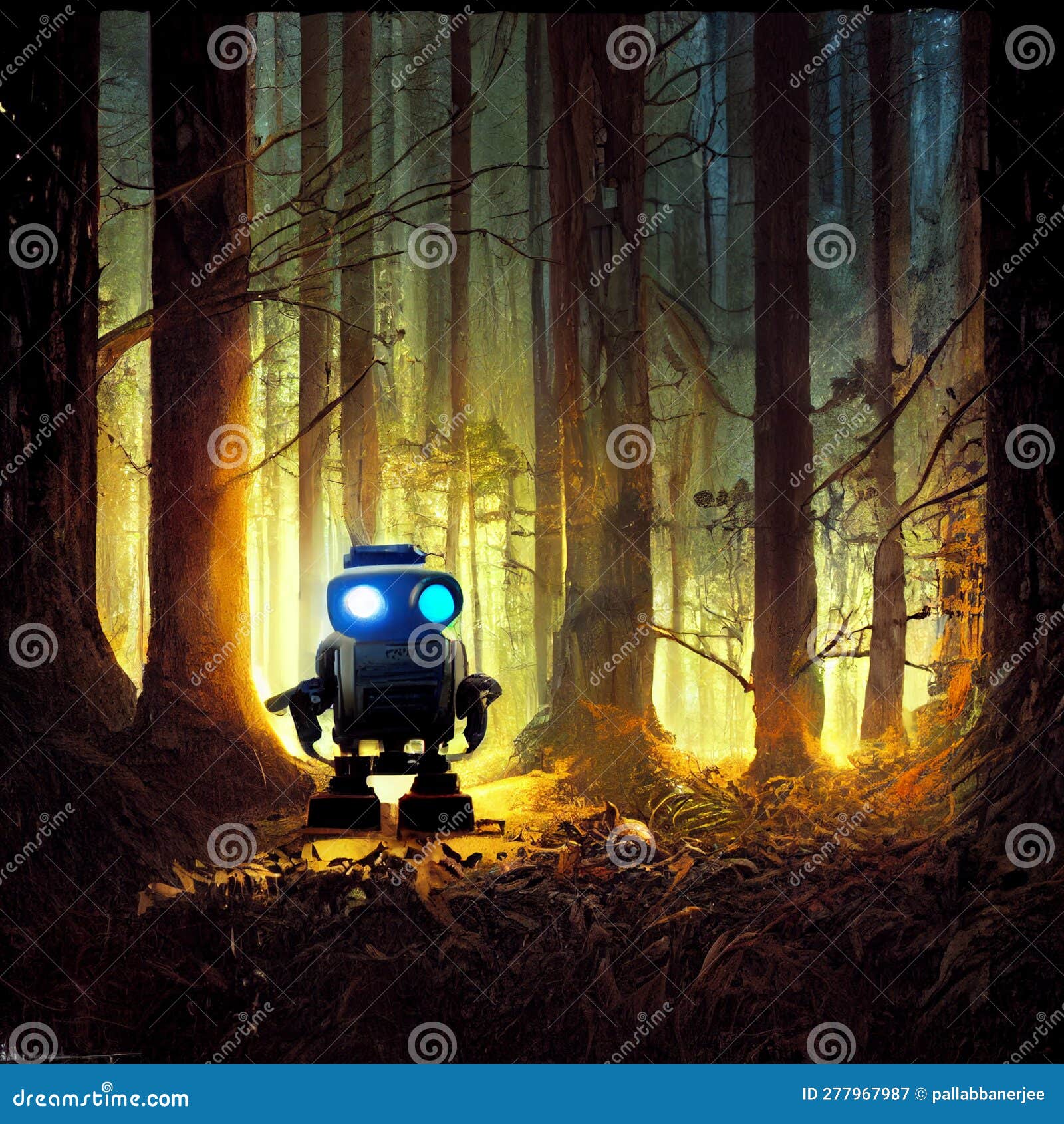 A tiny robot roaming alone stock illustration. Illustration of microbot ...