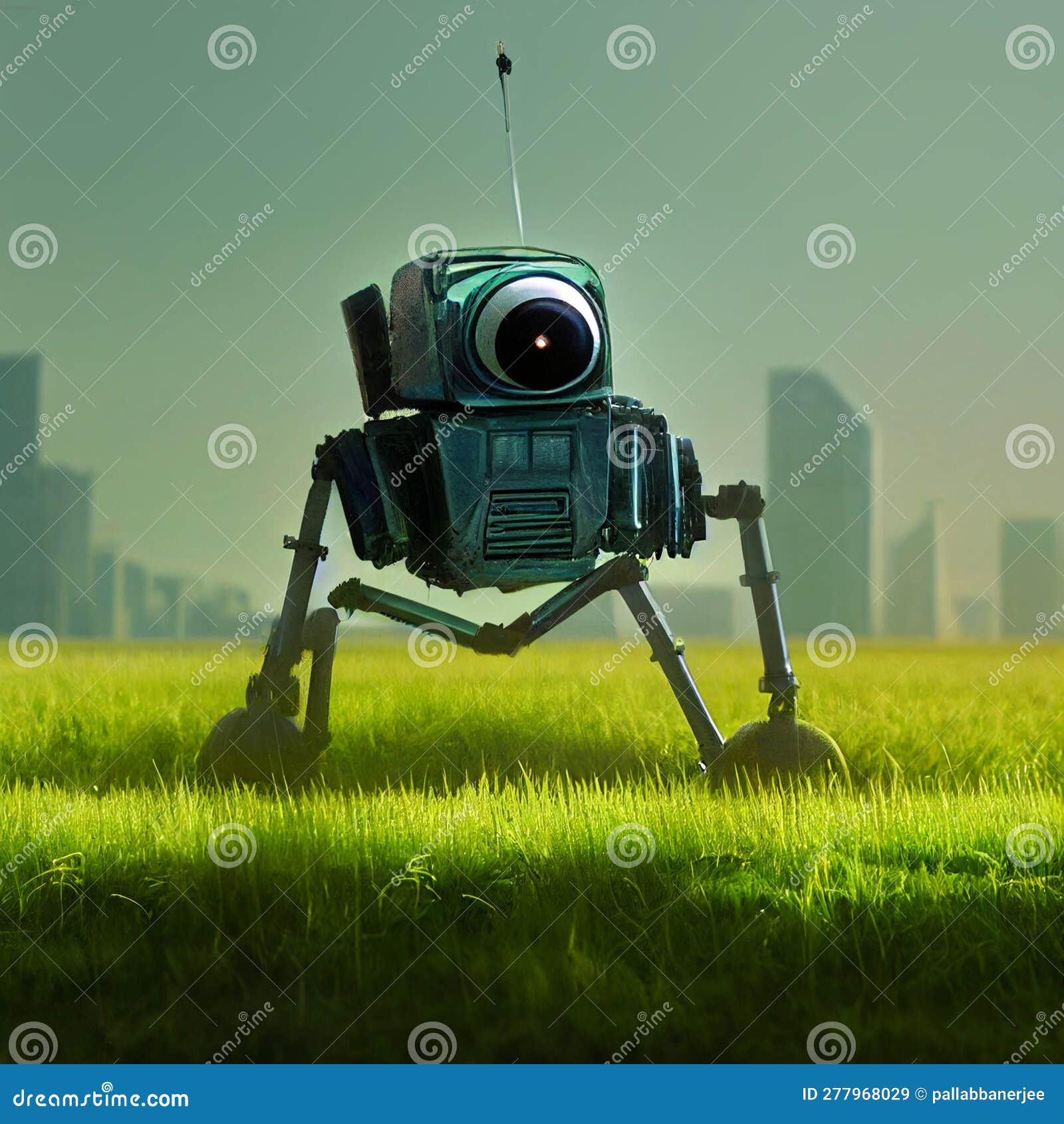 A tiny robot roaming alone stock illustration. Illustration of cute ...