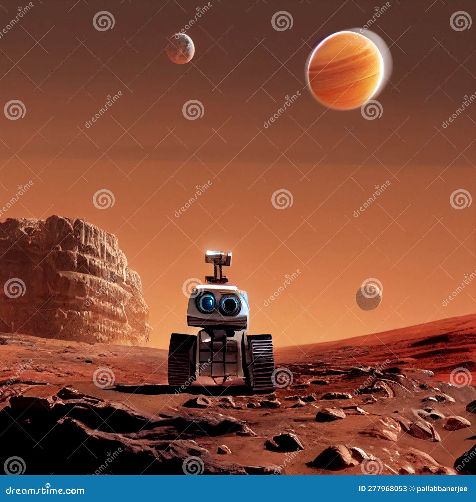 A tiny robot roaming alone stock illustration. Illustration of ...