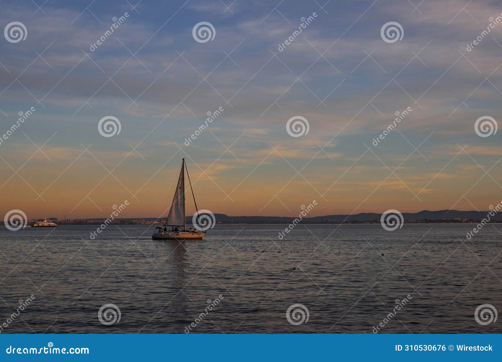 Tiny Sailboats Cruise on Water during Sunset Stock Photo - Image of ...