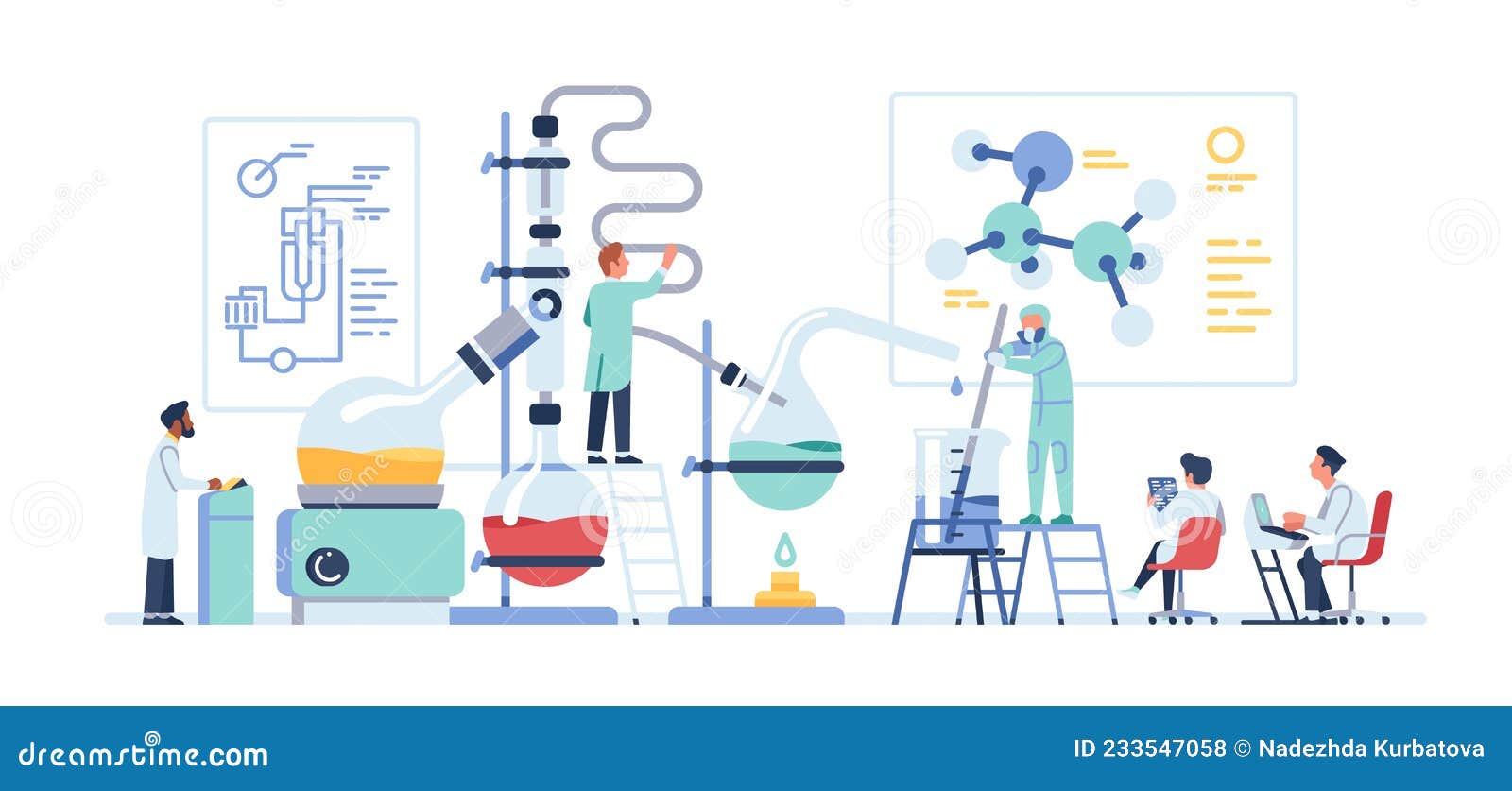 Tiny Scientists. Chemists Conduct Experiments. New Elements Discovery ...