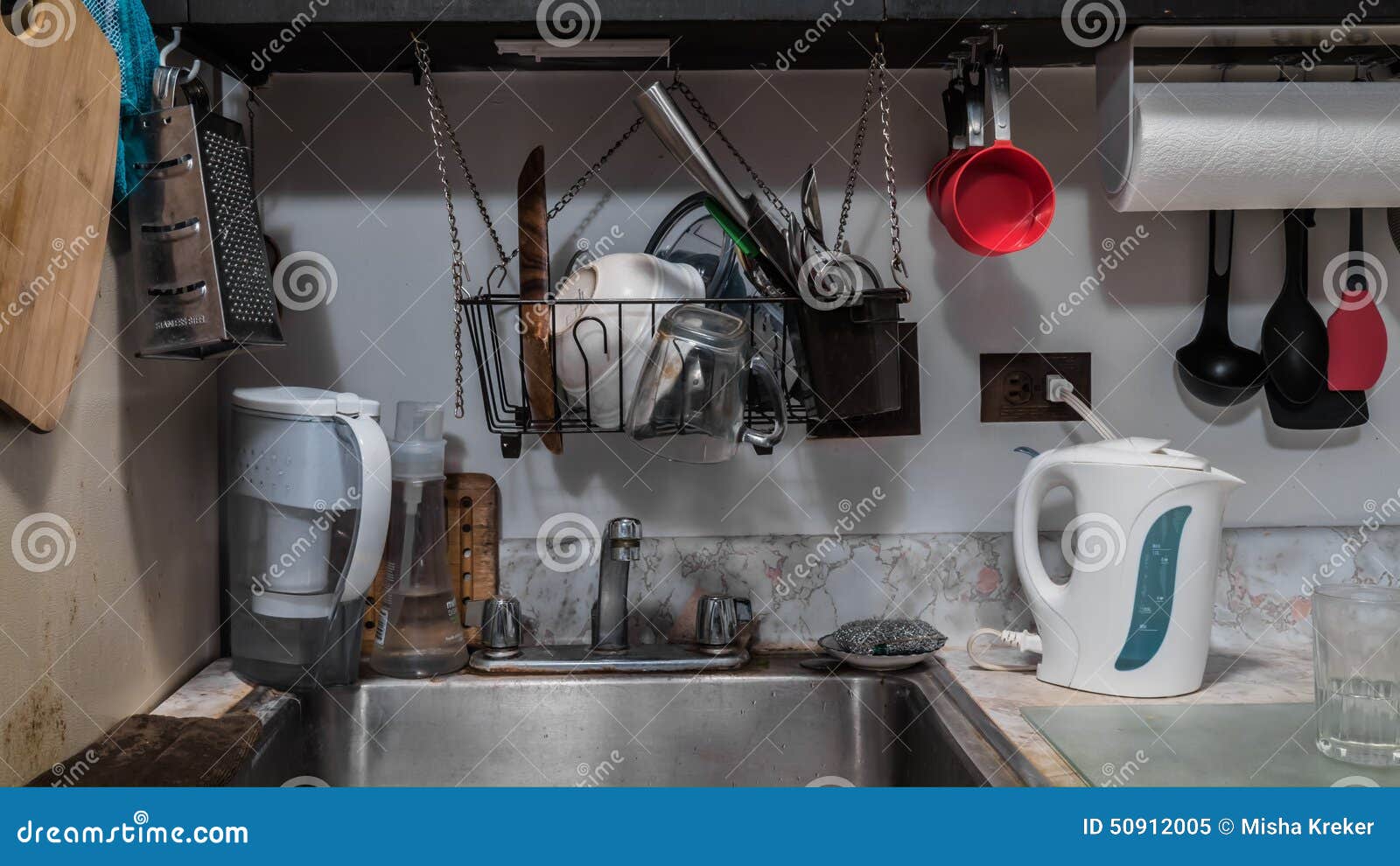 Tiny small messy kitchen stock image. Image of dishes - 50912005