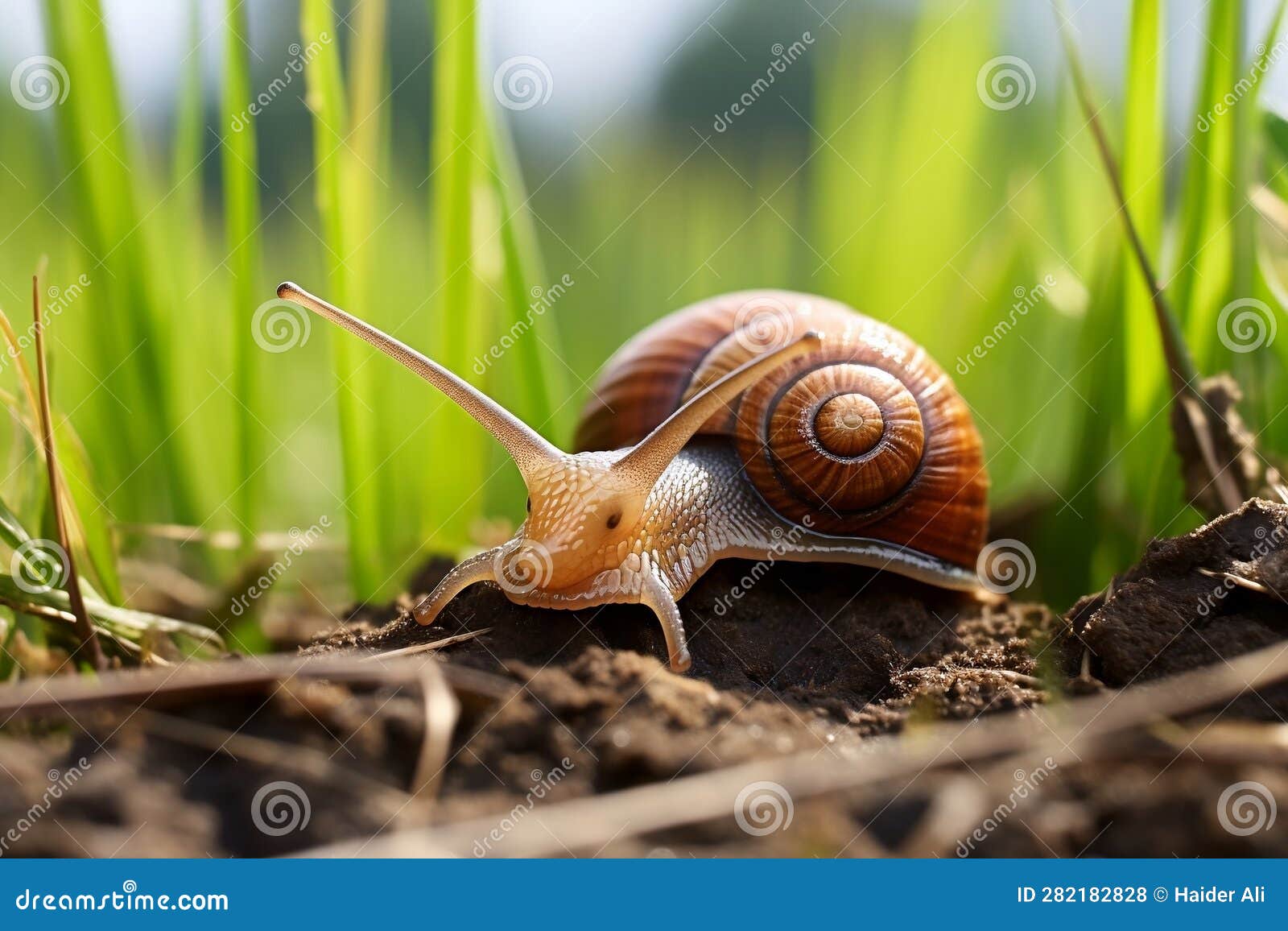 Tiny Snail among Grass Blades. Generative AI Stock Photo - Image of ...