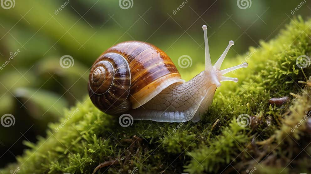 Close-Up of a Tiny Snail Shell on Moss Stock Illustration ...
