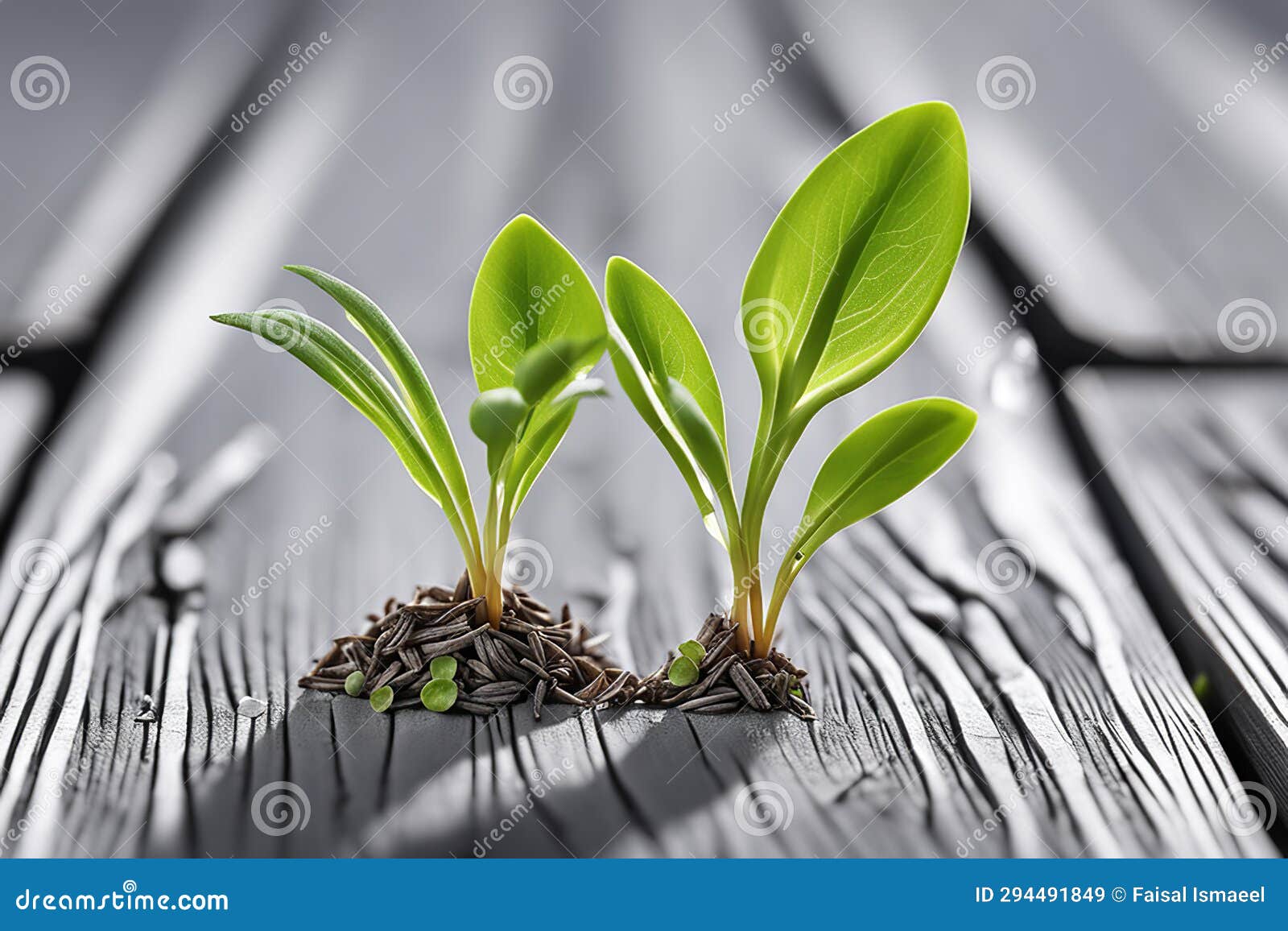 Tiny Sprouting Seedlings Poking Up between Shattered Deck Baords Stock ...