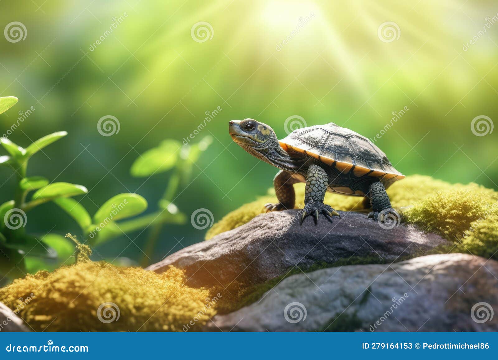 Tiny Turtle Sitting on a Rock Stock Illustration - Illustration of ...