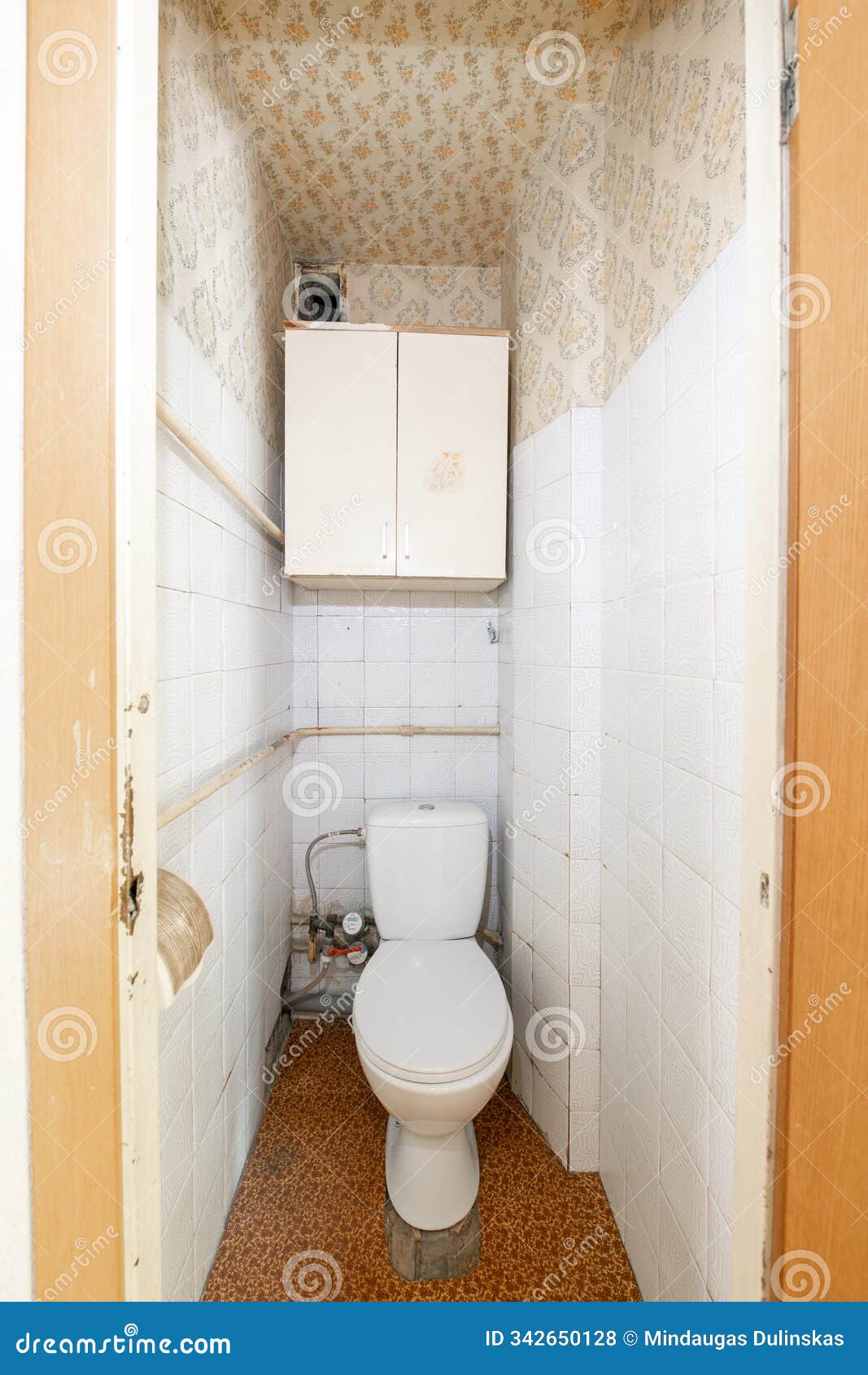 Tiny WC Lavatory Toilet Home Interior. Tile Walls Stock Photo - Image ...