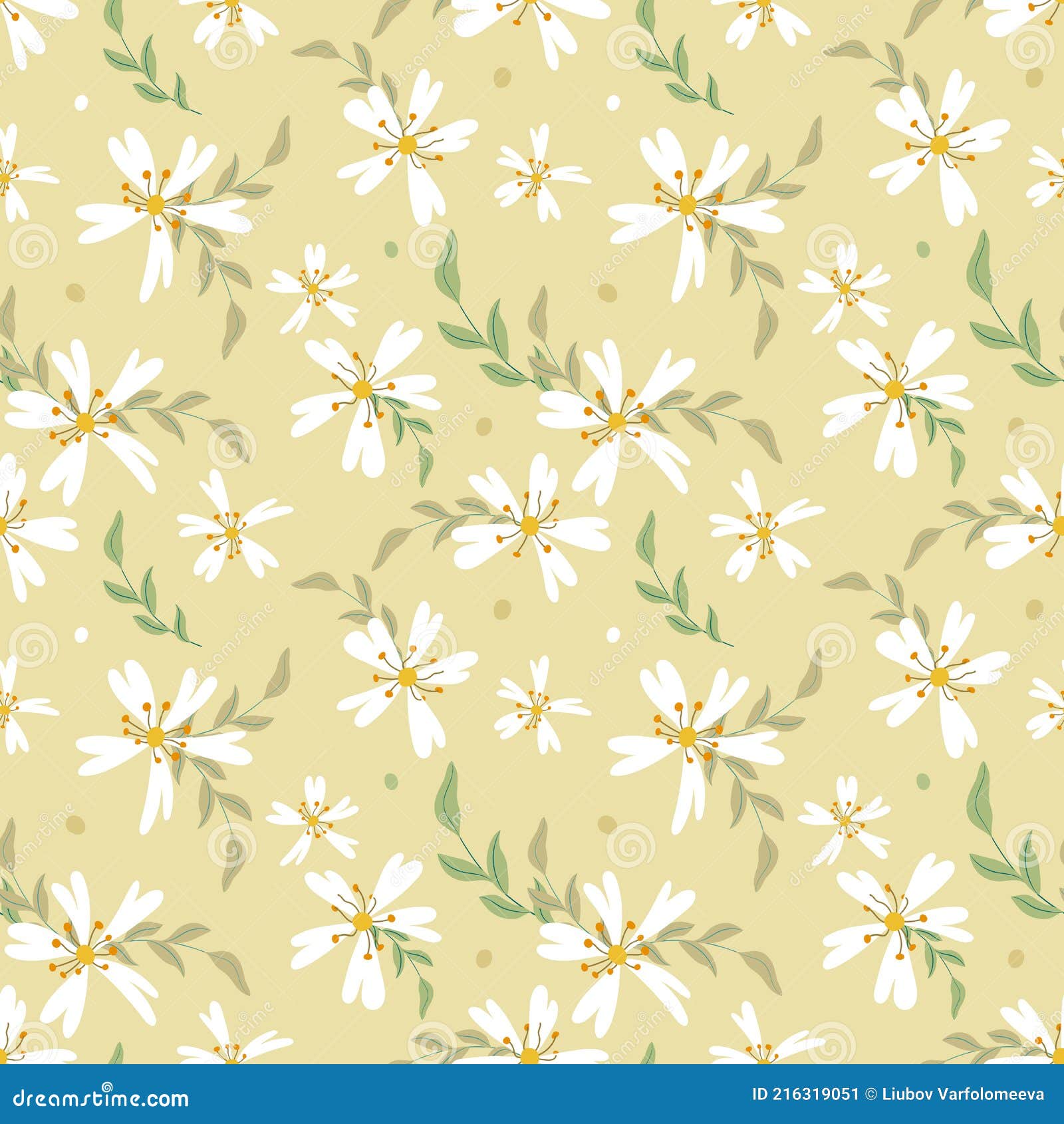 Tiny White Flowers on the Beige Background.Cute Abstract Seamless ...