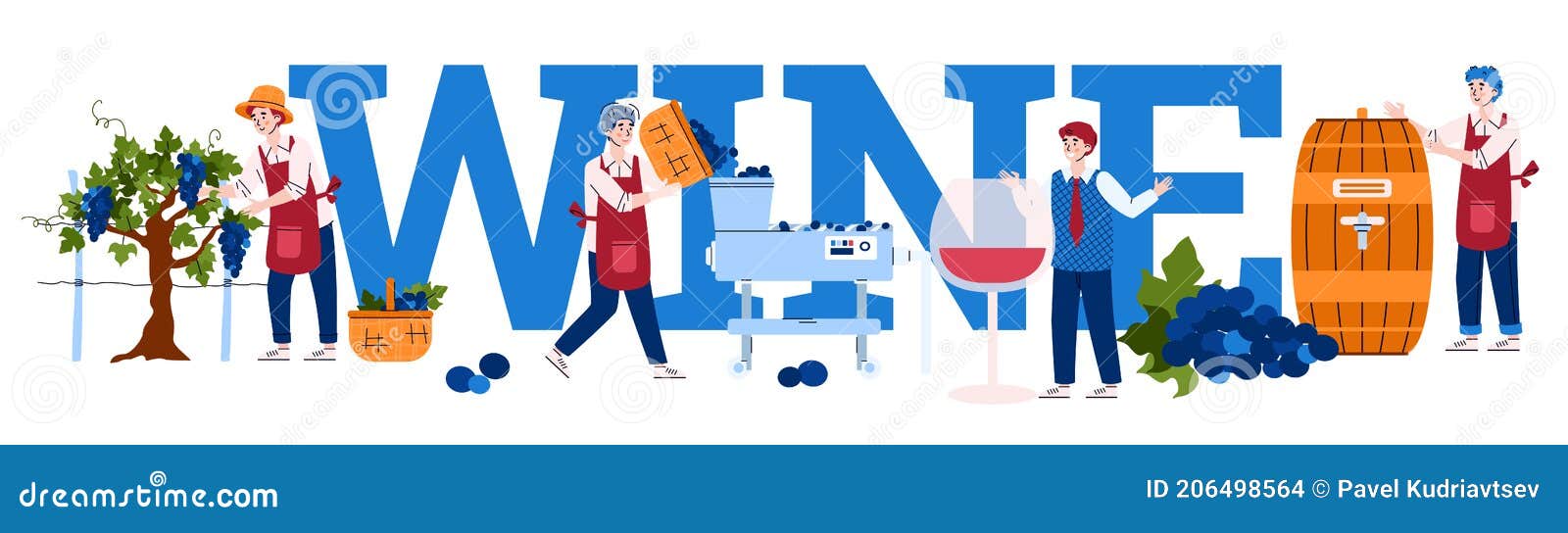 Winemaking Process Vector Illustration On Blue | CartoonDealer.com ...