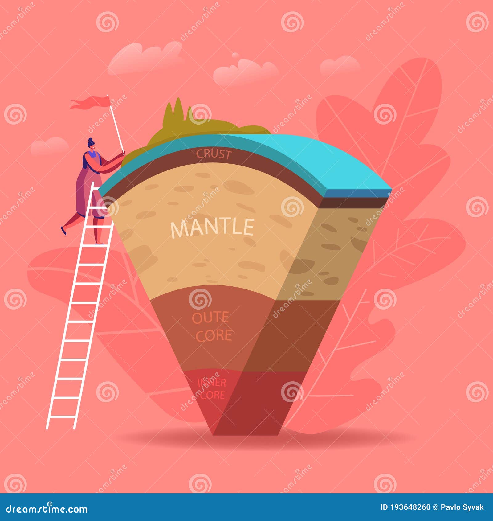 Tiny Woman On Ladder Study Structure Of The Earth Divided Into Layers ...