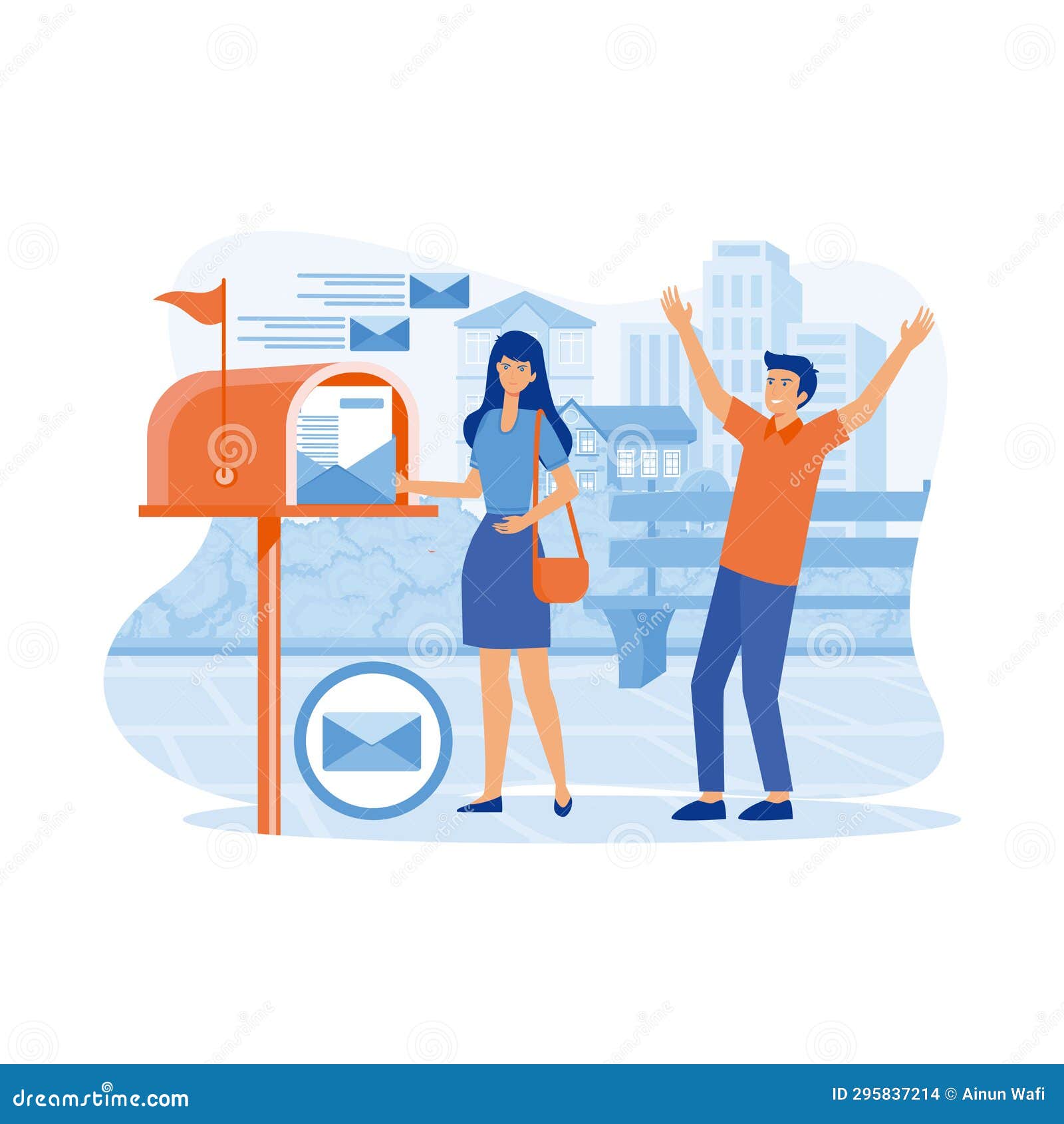 Tiny Women Getting Mail from Mailbox Flat Vector Illustration. Stock ...