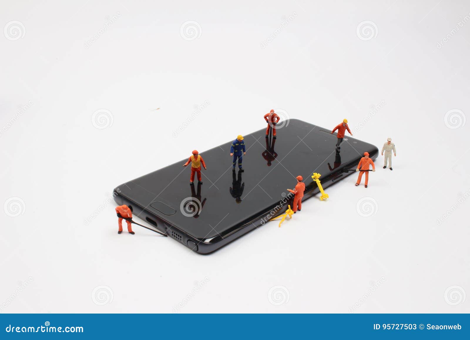 Tiny Worker on Mobile Phone Stock Image - Image of teamwork, business ...